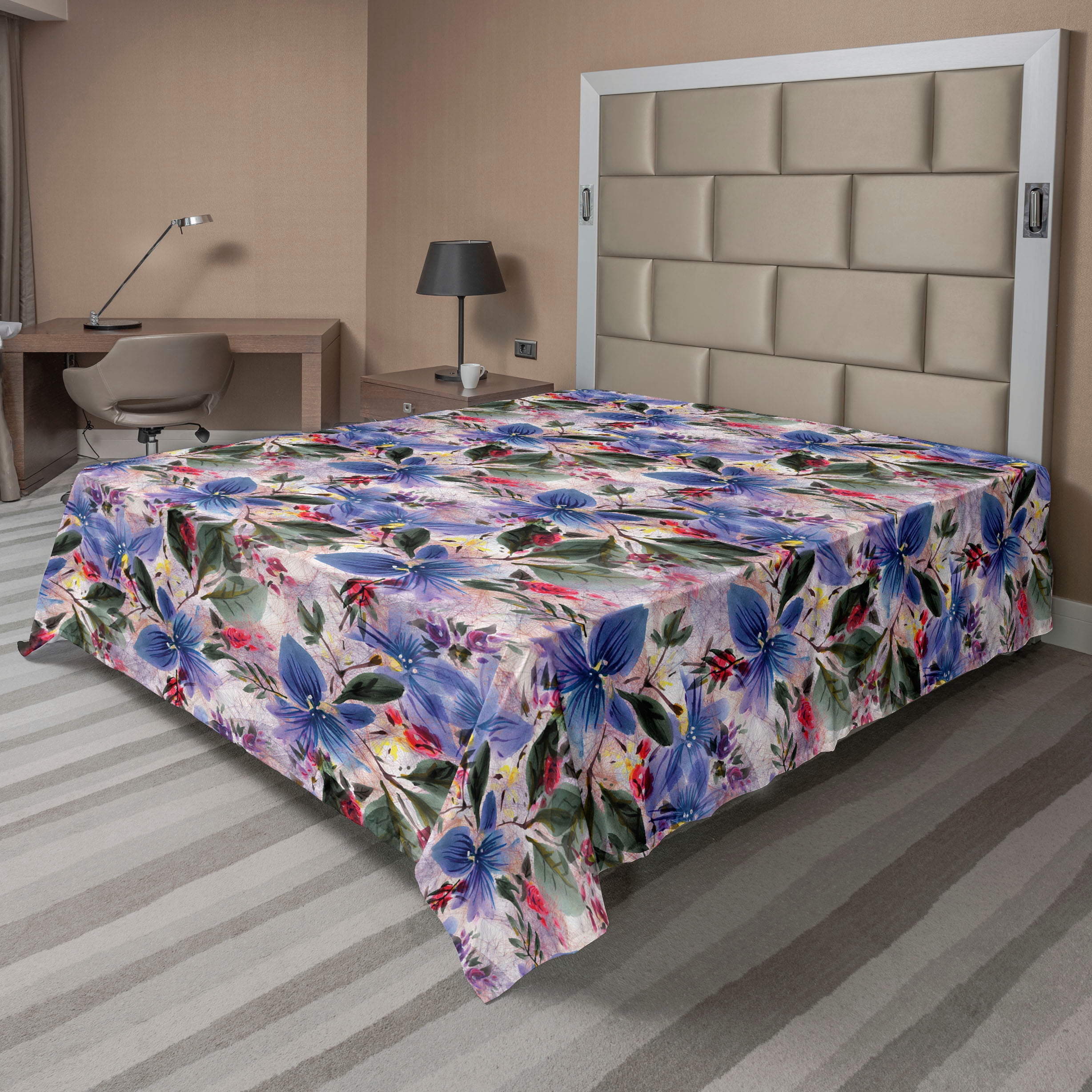 Ambesonne Floral Flat Bedding Sheet Soft Top Sheet, Flowers Branches ...