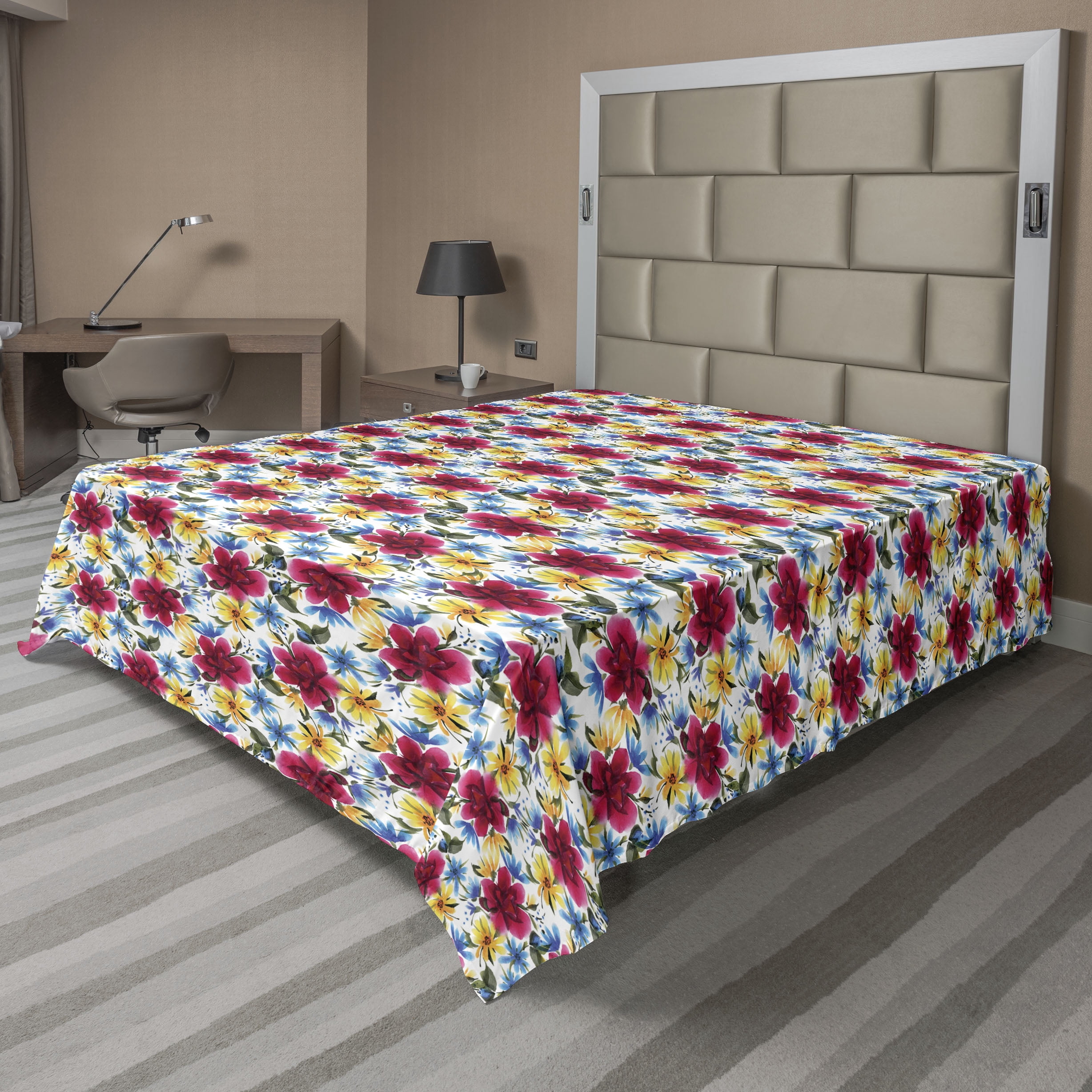 Ambesonne Floral Flat Bedding Sheet Soft Top Sheet, Flowers Colorful ...