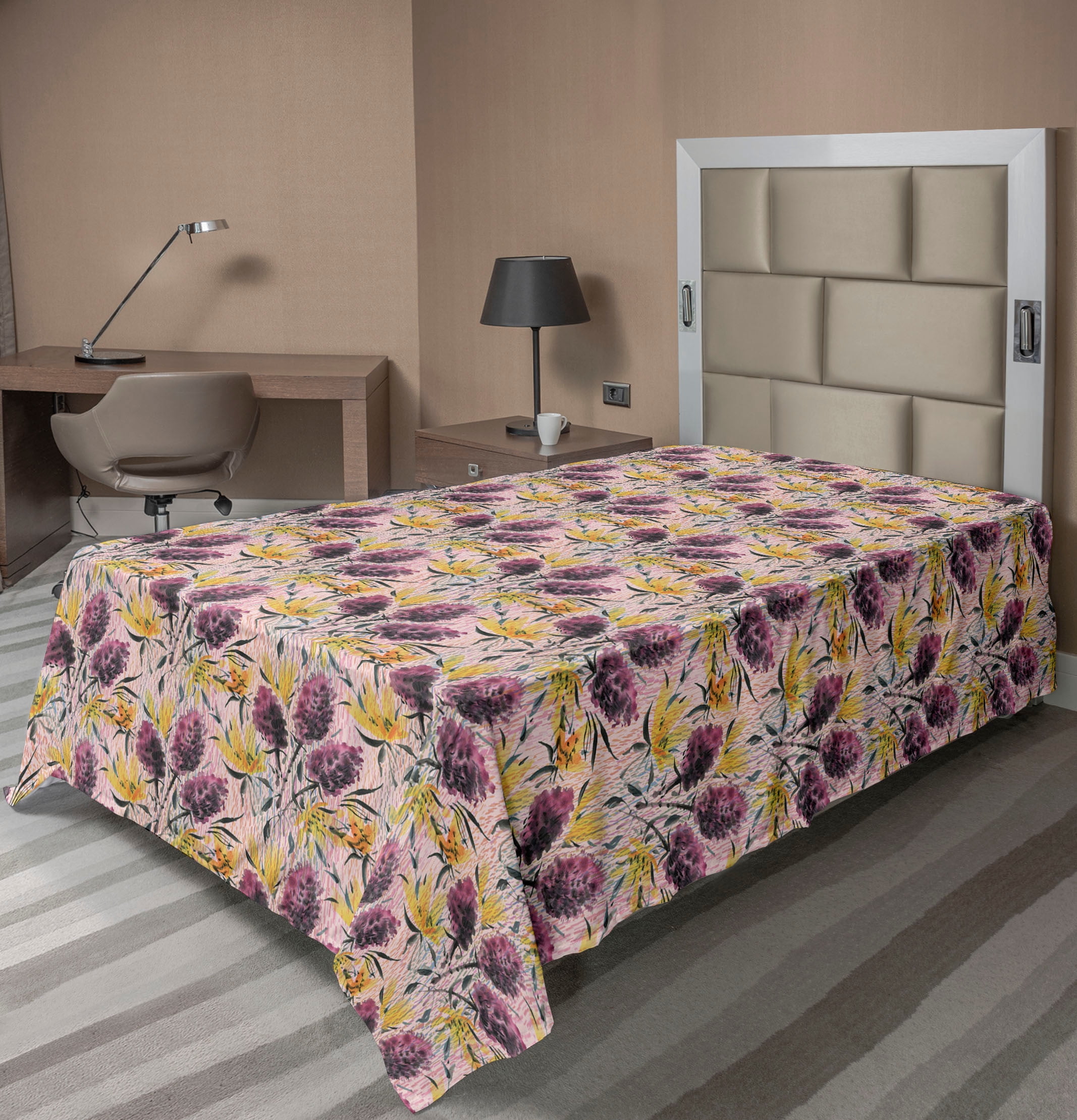 Ambesonne Floral Flat Bedding Sheet Soft Top Sheet, Flowers Grungy Back ...