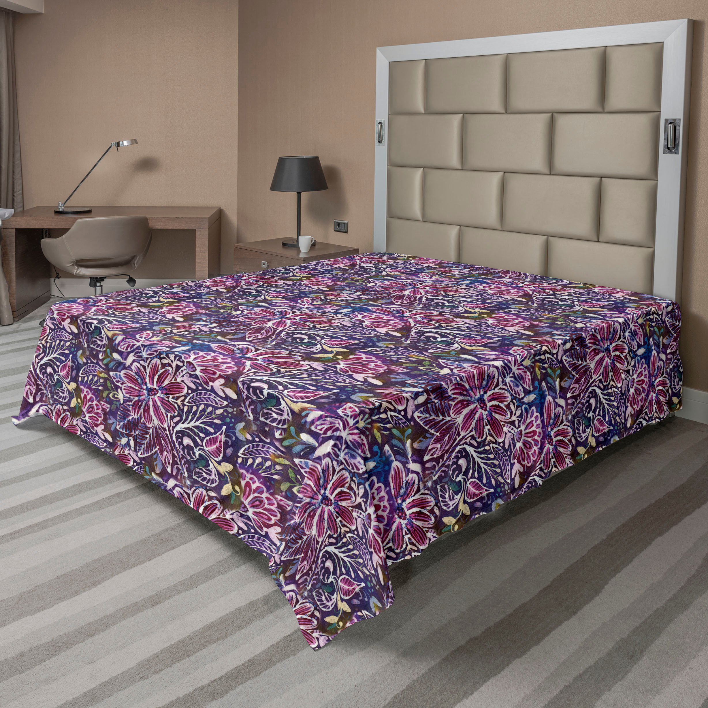 Ambesonne Floral Flat Bedding Sheet Soft Top Sheet, Flowers Leaves ...