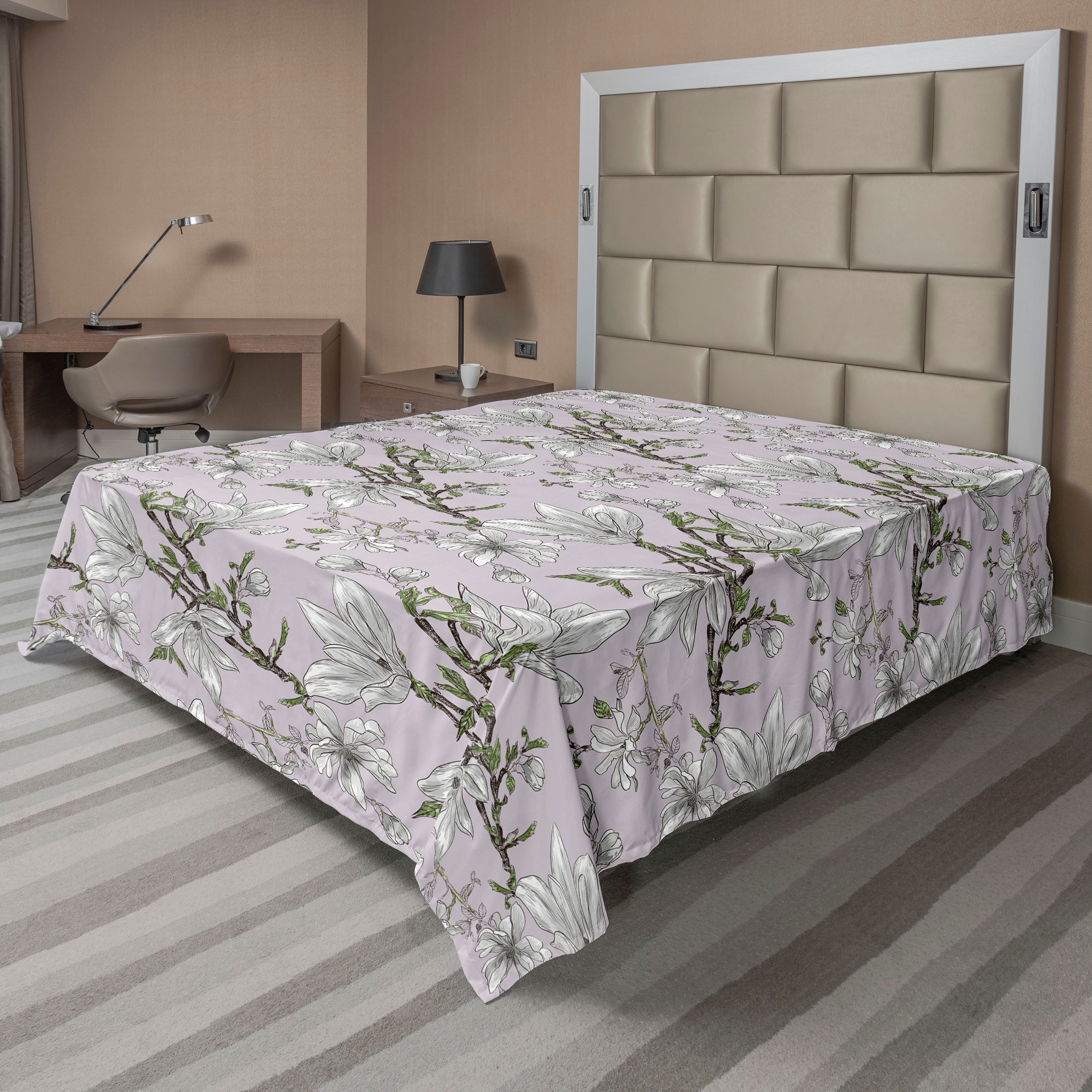 Ambesonne Floral Flat Bedding Sheet Soft Top Sheet, Magnolia Flowers ...