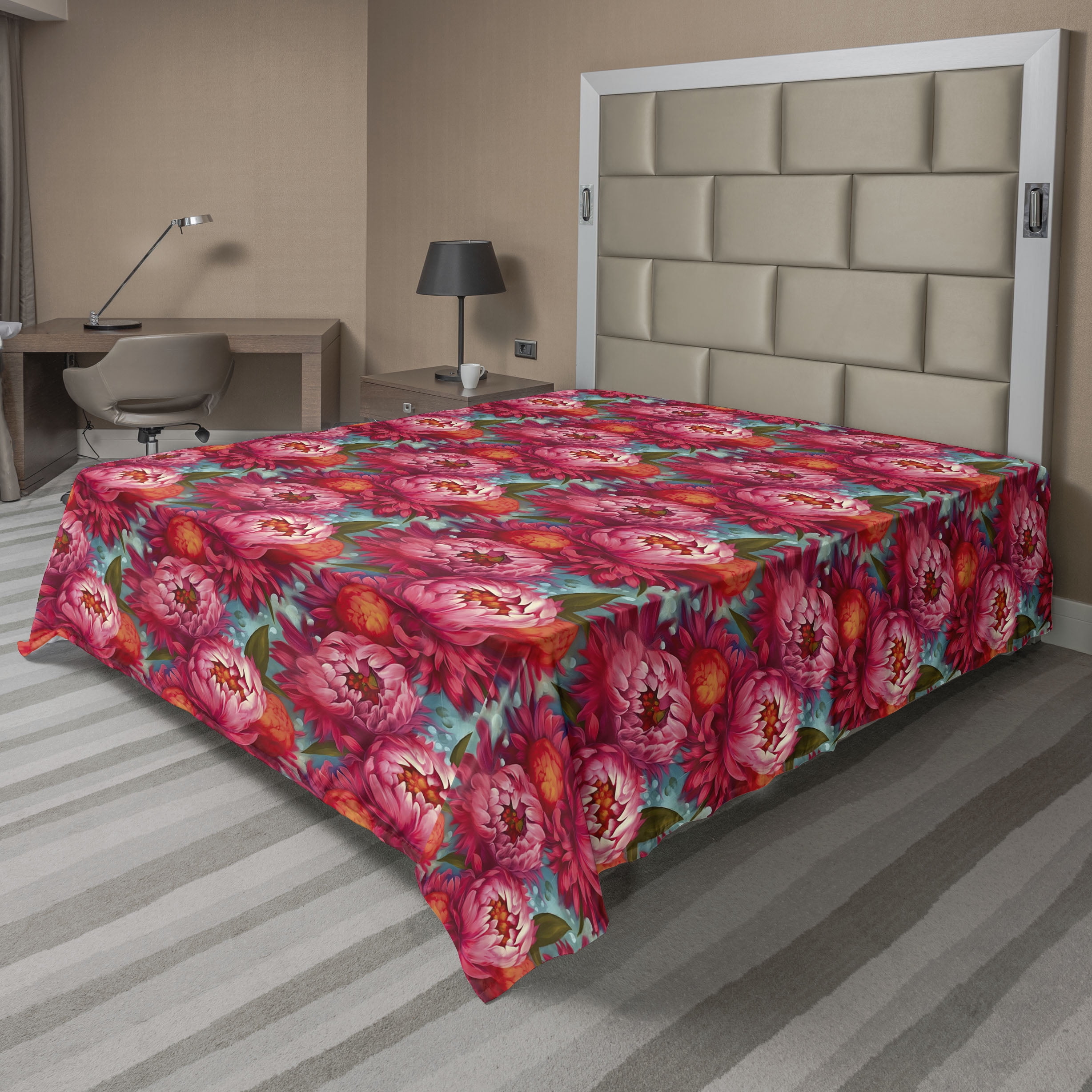 Ambesonne Floral Flat Bedding Sheet Soft Top Sheet, Peony Blossoms ...