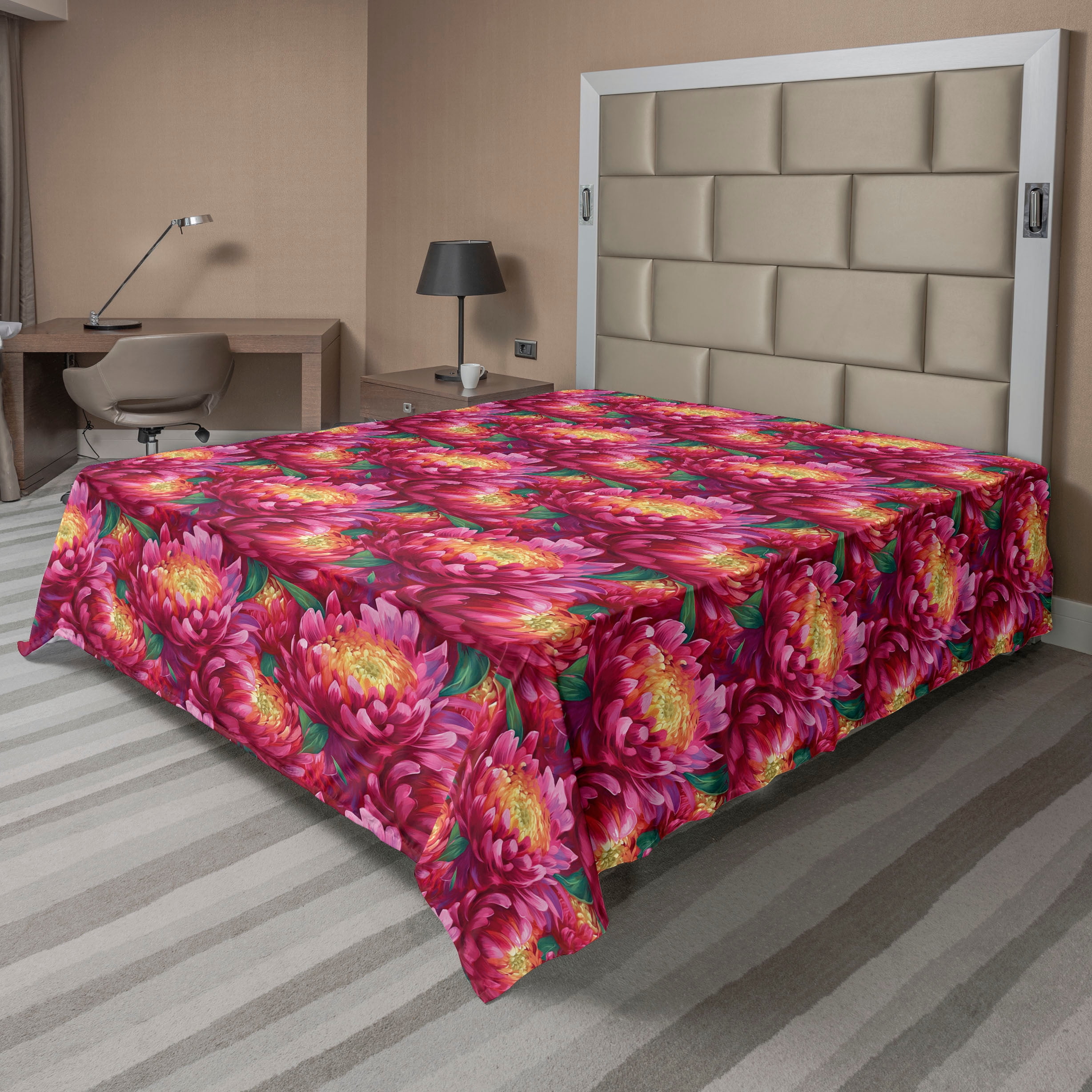 Ambesonne Floral Flat Bedding Sheet Soft Top Sheet, Peony Flowers ...