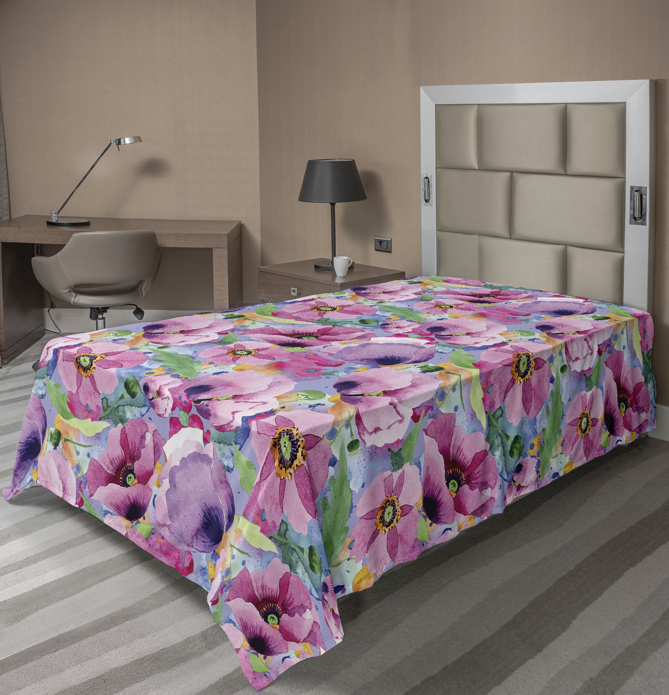 Ambesonne Floral Flat Bedding Sheet Soft Top Sheet, Poppies Rustic ...
