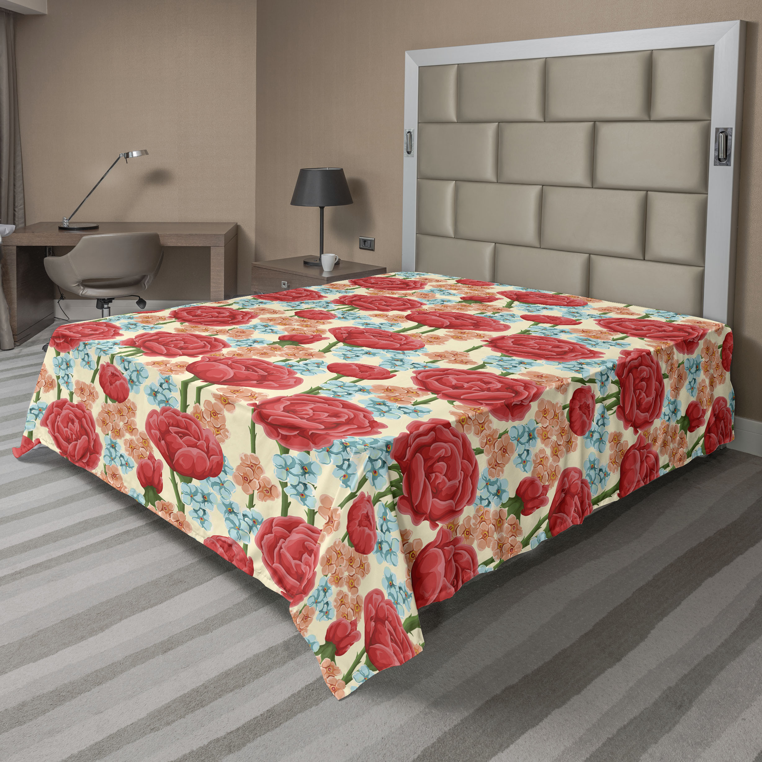 Ambesonne Floral Flat Bedding Sheet Soft Top Sheet, Red Roses Colorful ...