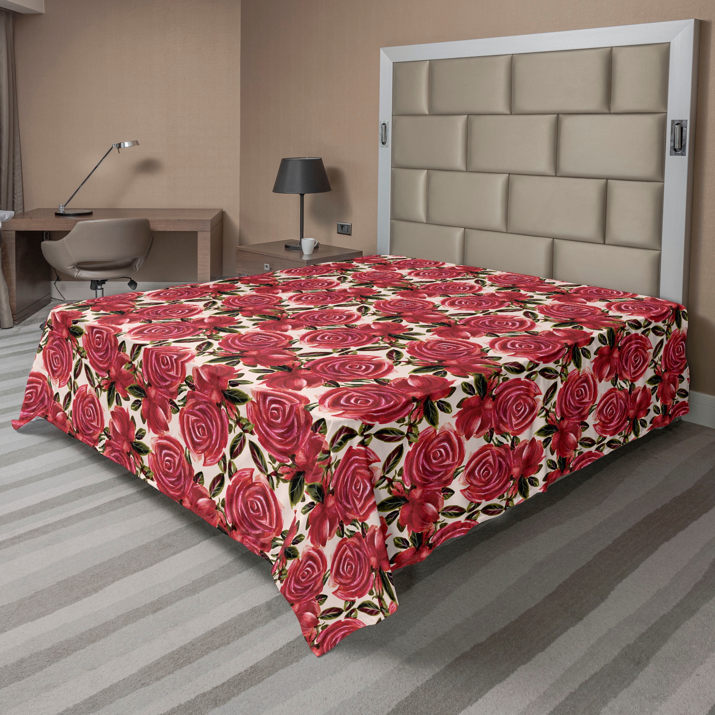 Ambesonne Floral Flat Bedding Sheet Soft Top Sheet, Red Roses Romantic ...