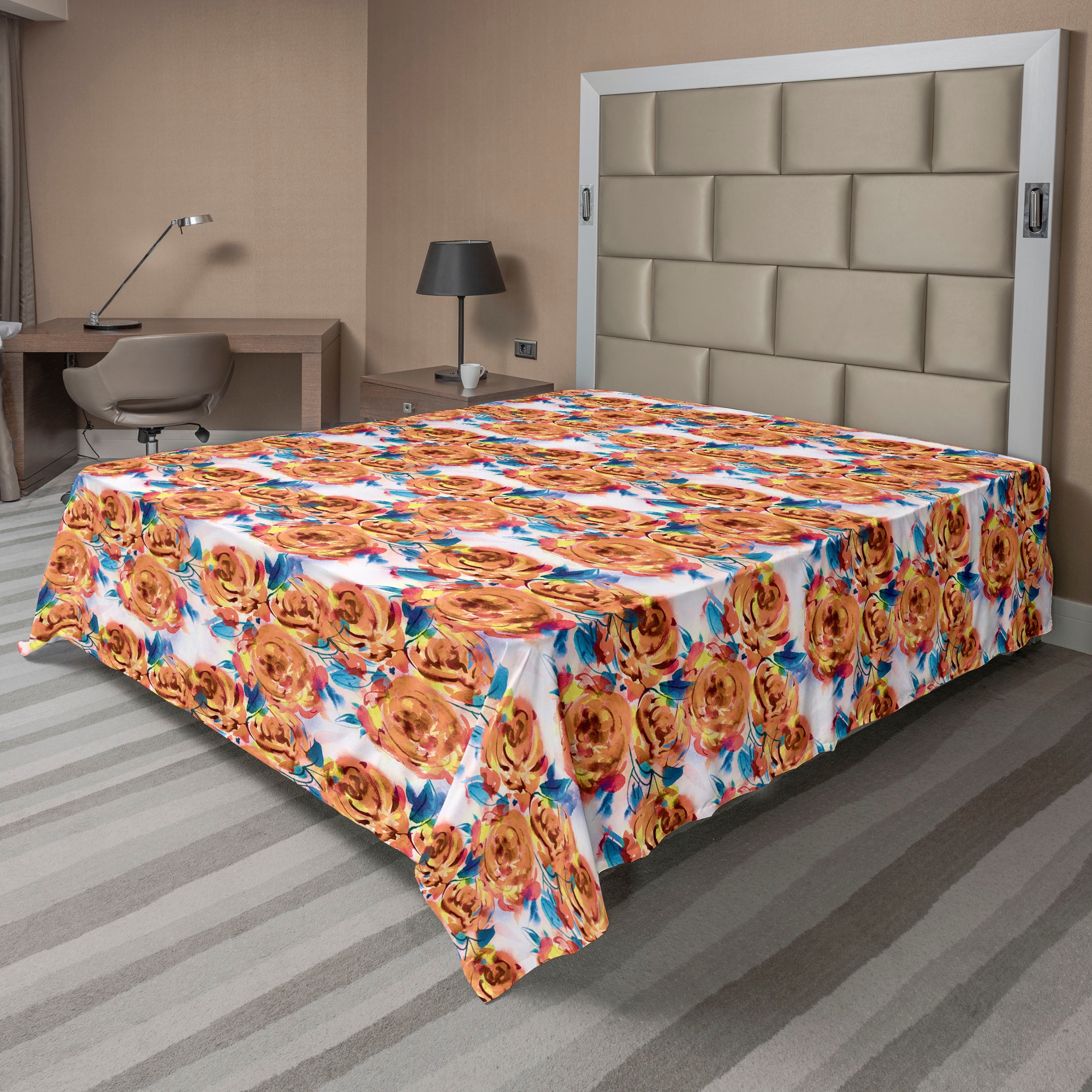 Ambesonne Floral Flat Bedding Sheet Soft Top Sheet, Retro Roses on Pink ...