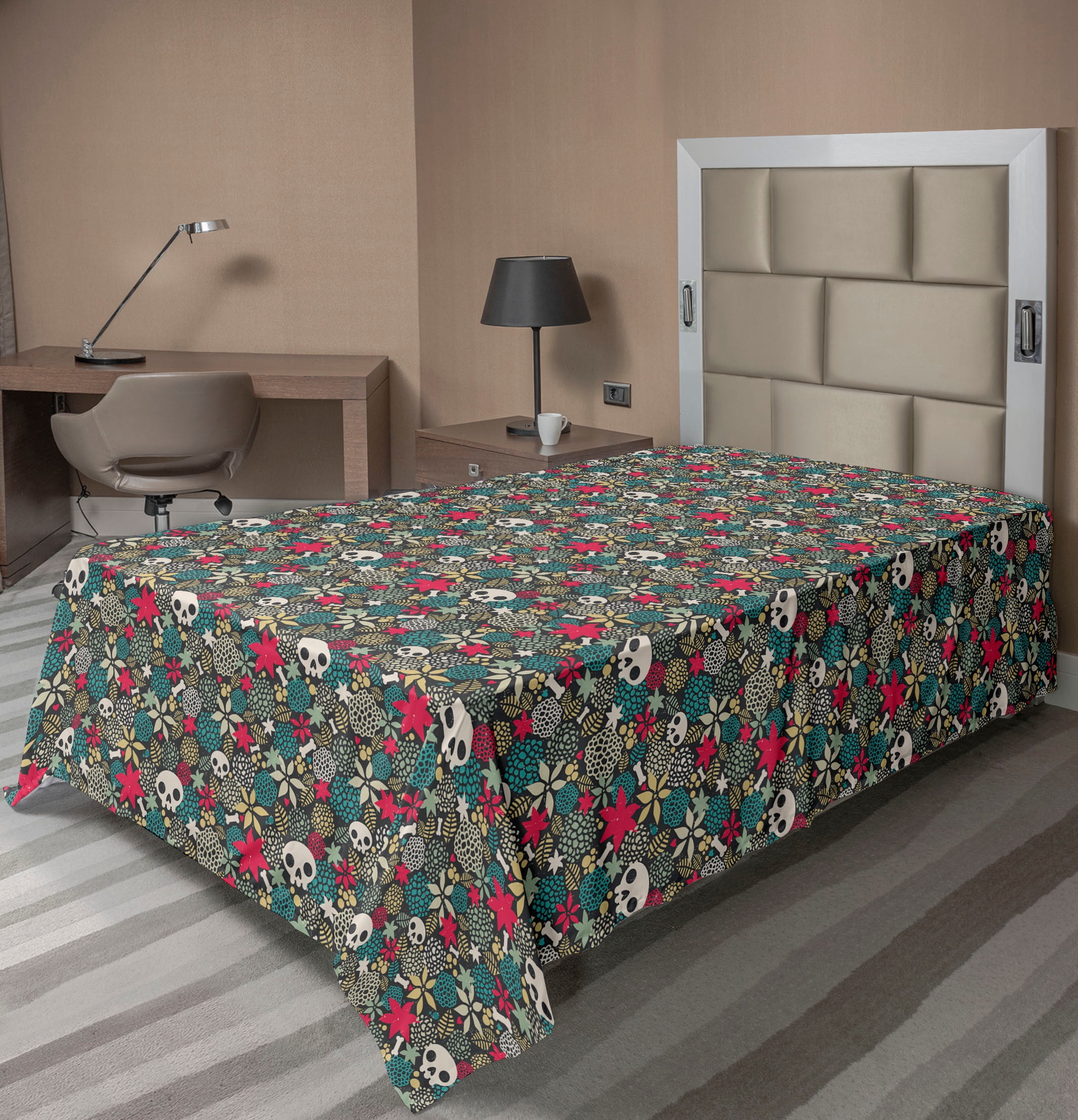 Ambesonne Floral Flat Bedding Sheet Soft Top Sheet, Tropical Skeleton ...