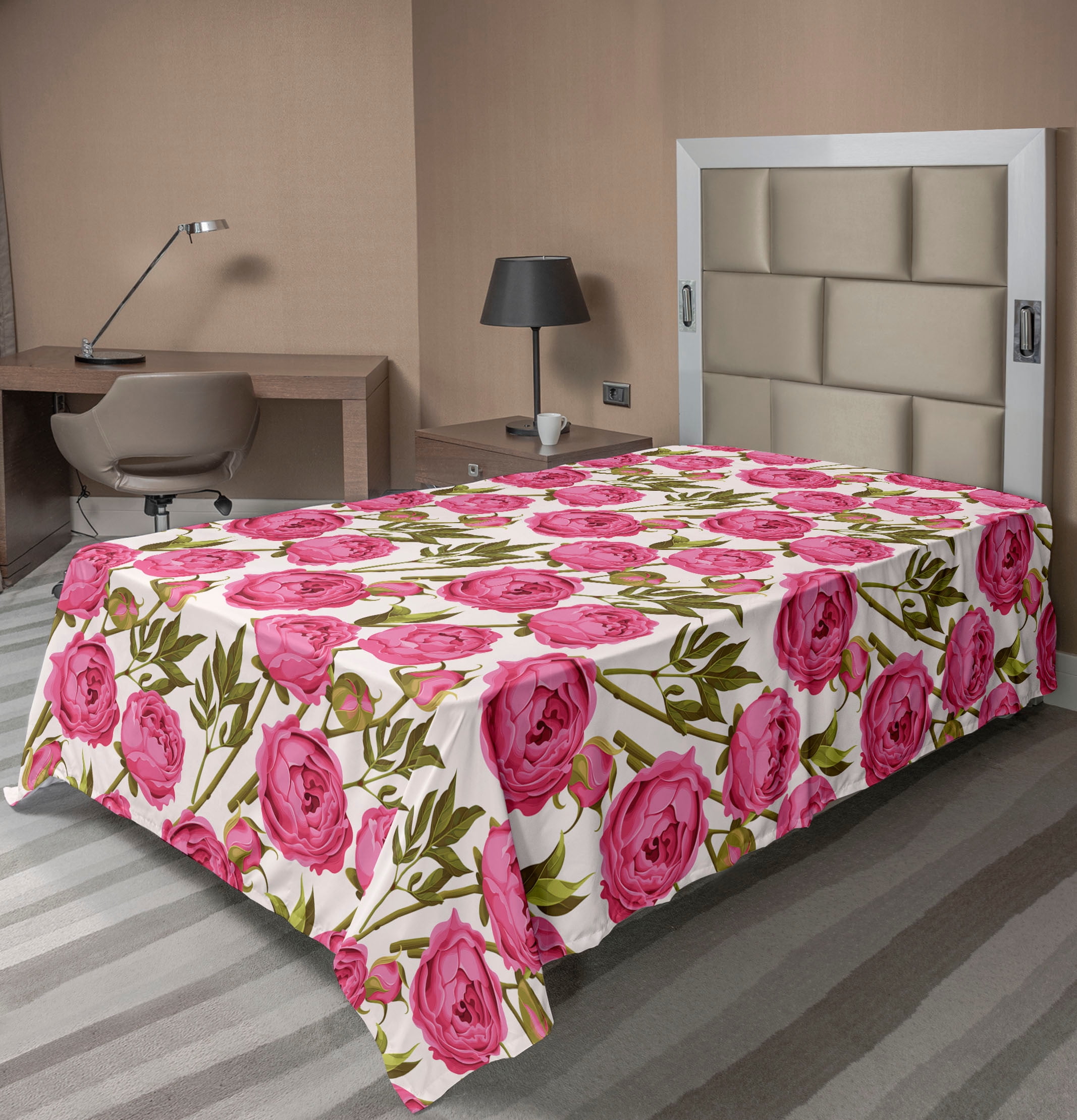 Ambesonne Floral Flat Bedding Sheet Soft Top Sheet, Vintage Peonies ...