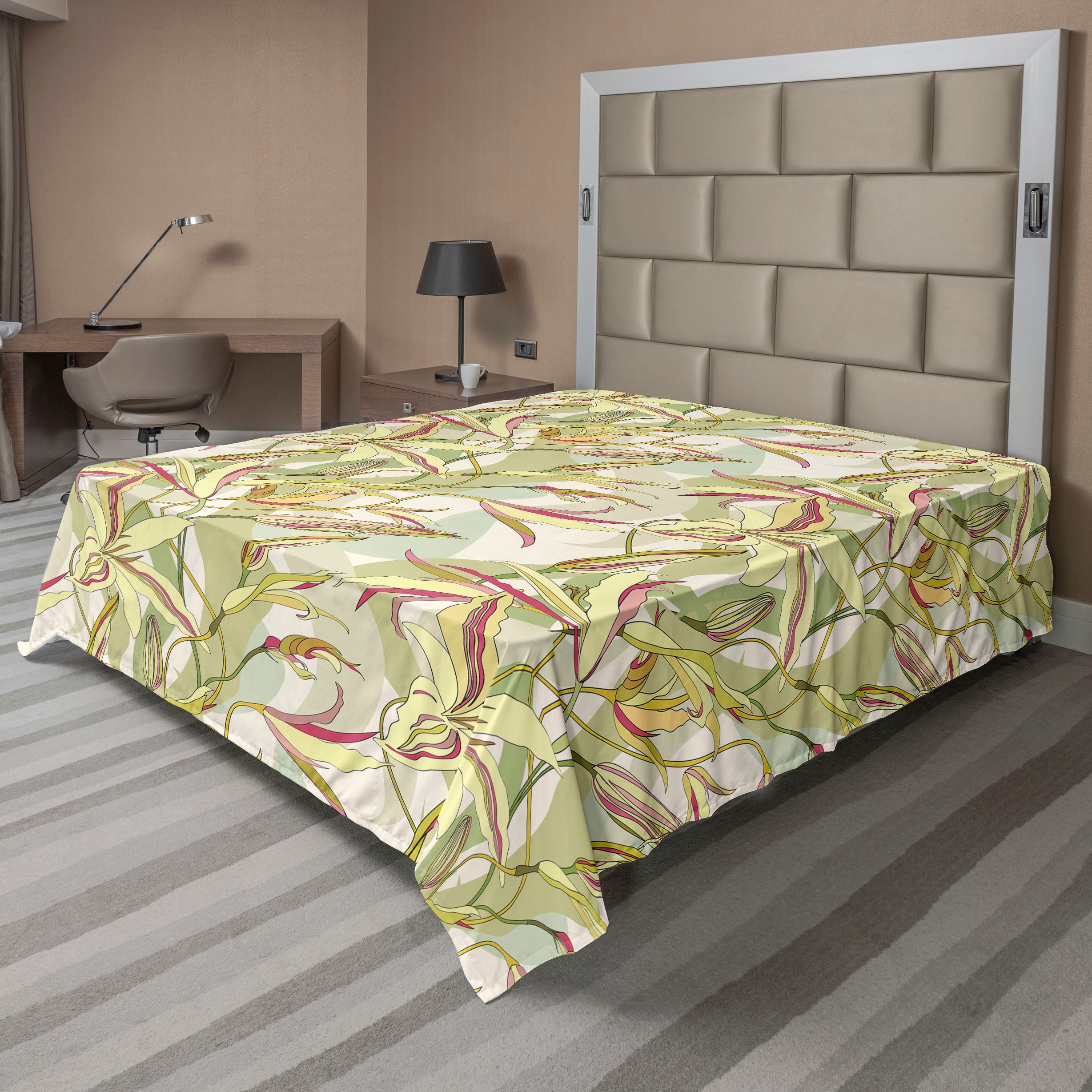 Ambesonne Floral Flat Bedding Sheet Soft Top Sheet, Whimsical Linear ...