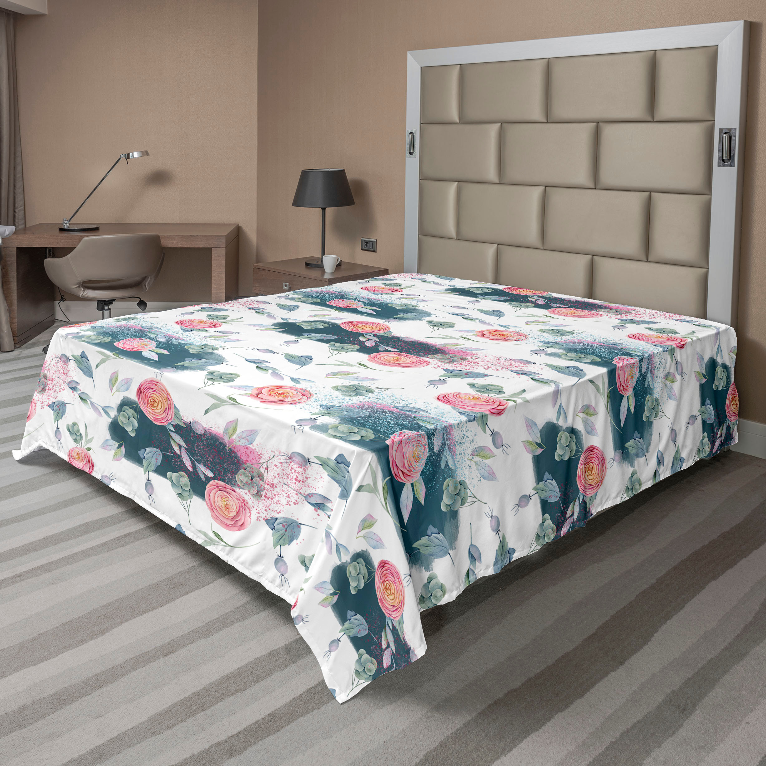 Ambesonne Floral Flat Bedding Sheet Soft Top Sheet, Wild Peonies Leaves ...