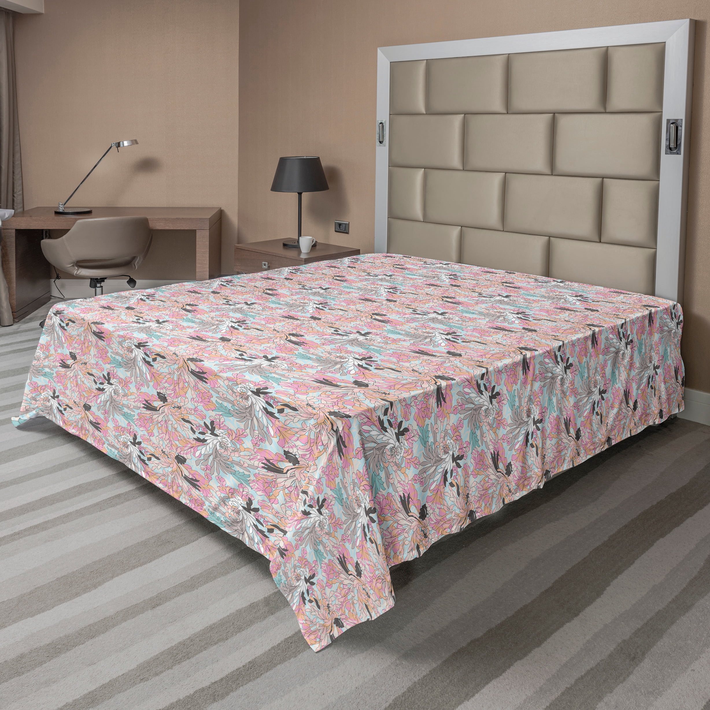 Ambesonne Floral Flat Sheet, Asters on a Pale Blue Back, California ...