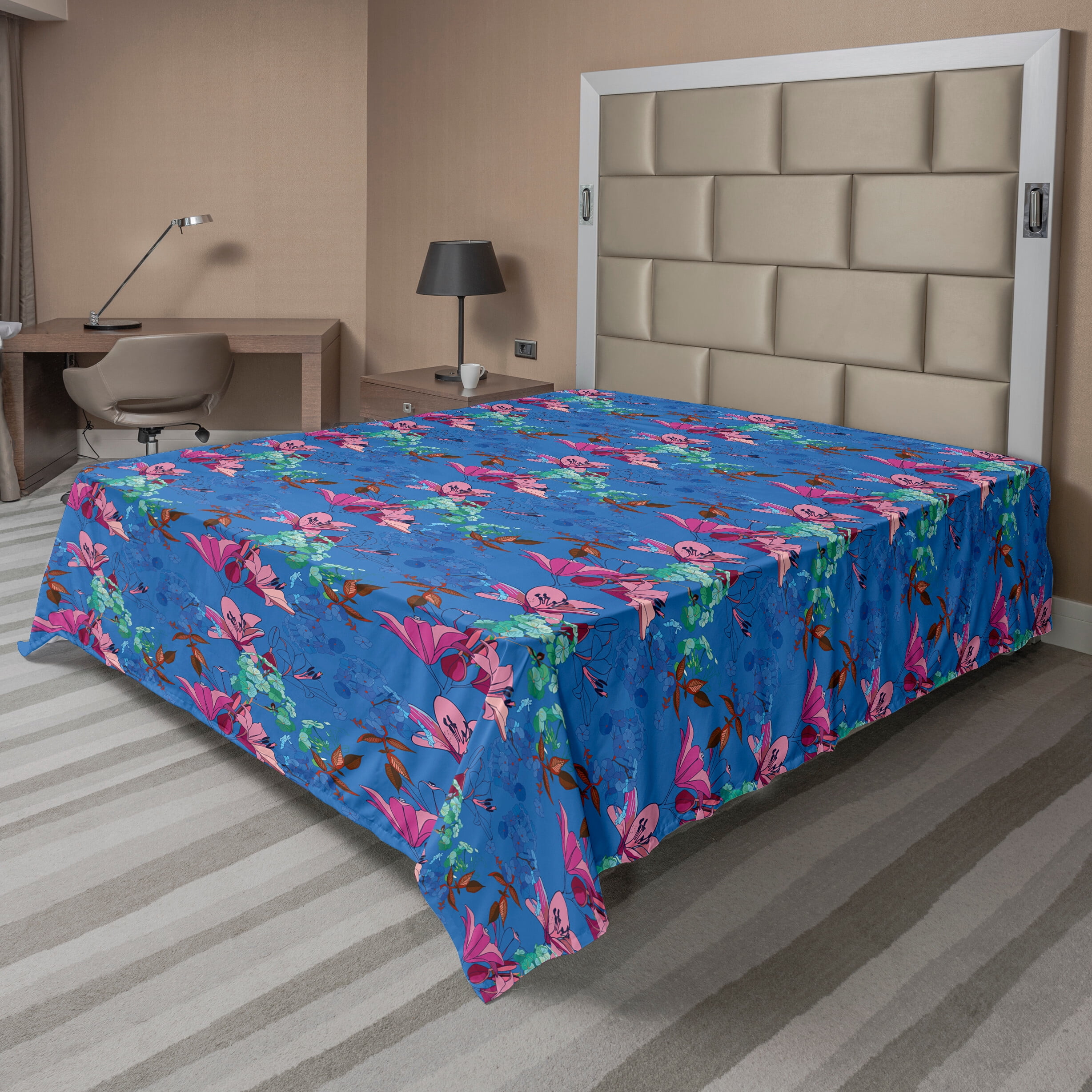 Ambesonne Floral Flat Sheet, Blooming Lilies and Phloxes, Queen Size ...