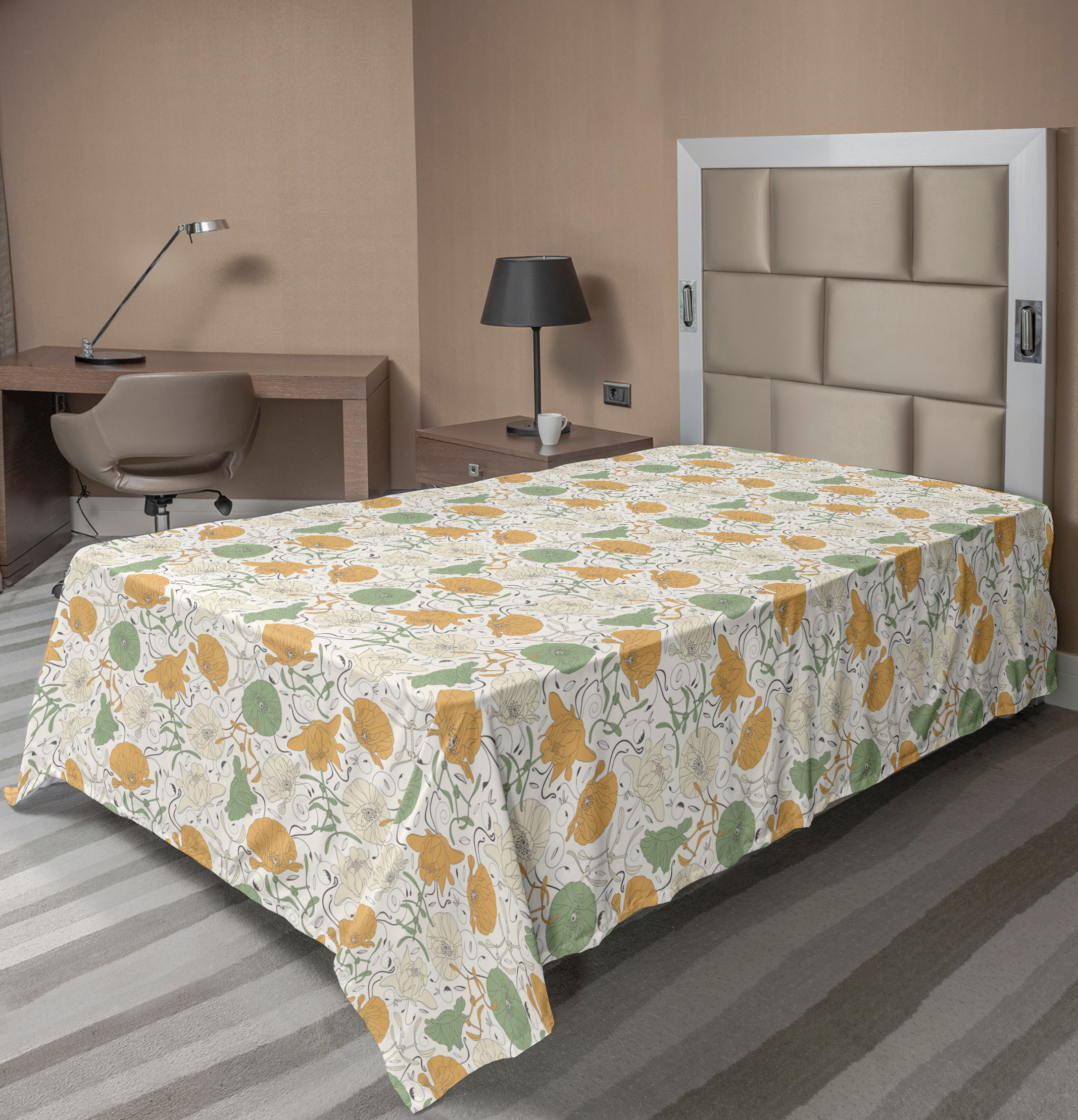 Ambesonne Floral Flat Sheet, Curlicue Graceful Flowers, TwinXL Size ...
