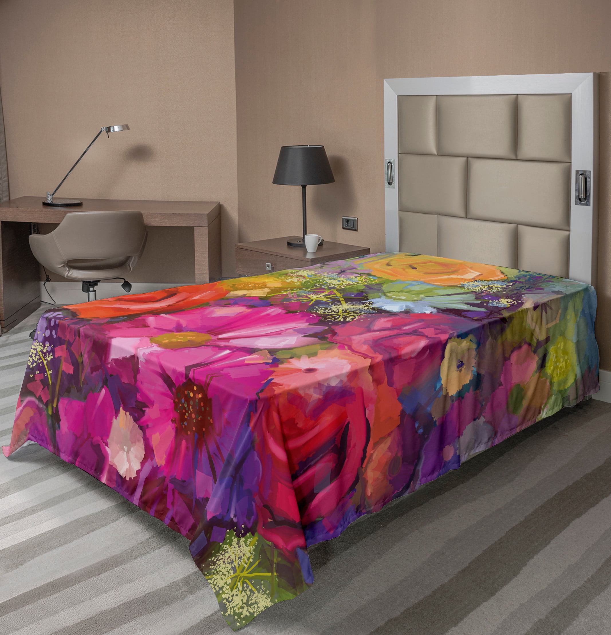 Ambesonne Floral Flat Sheet, Daisies Peony Gerbera, Twin Size ...