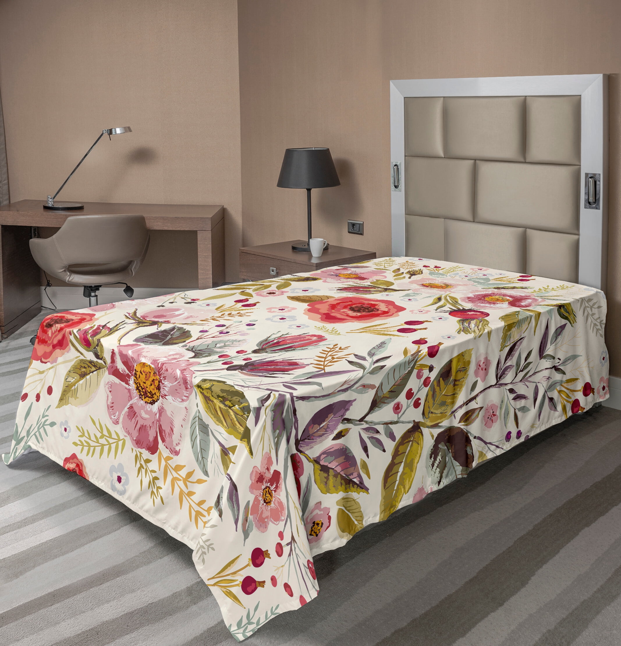 Ambesonne Floral Flat Sheet, Flowers Roses Blooms, Twin Size ...