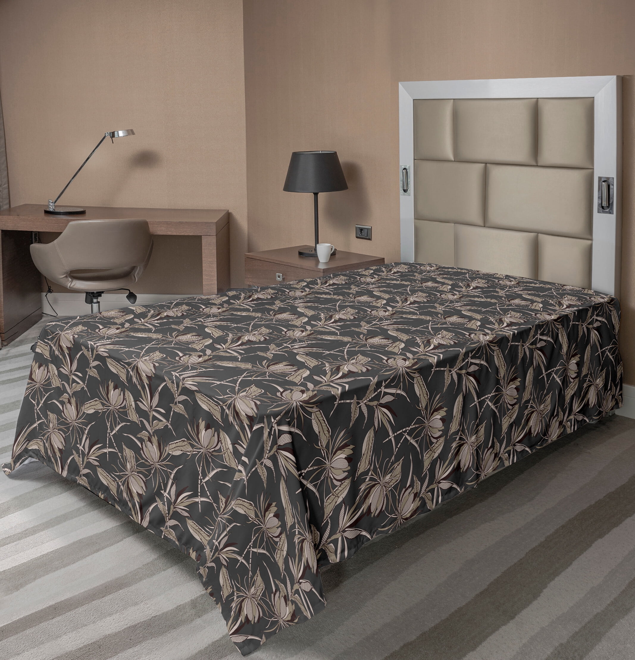 Ambesonne Floral Flat Sheet, Flowers and Leaves Exotic, TwinXL Size ...