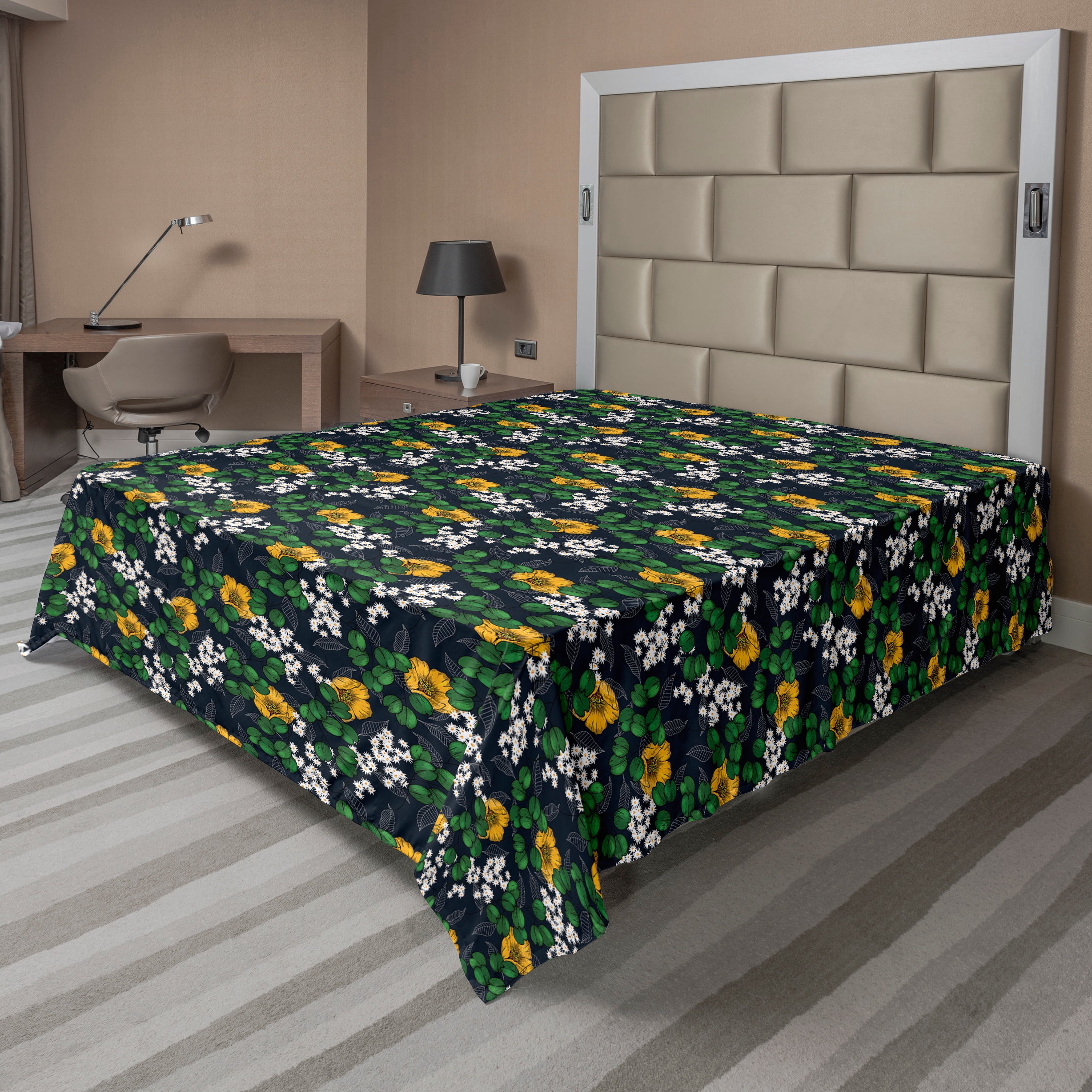 Ambesonne Floral Flat Sheet, Leaves Daisy and Poppies, California King ...
