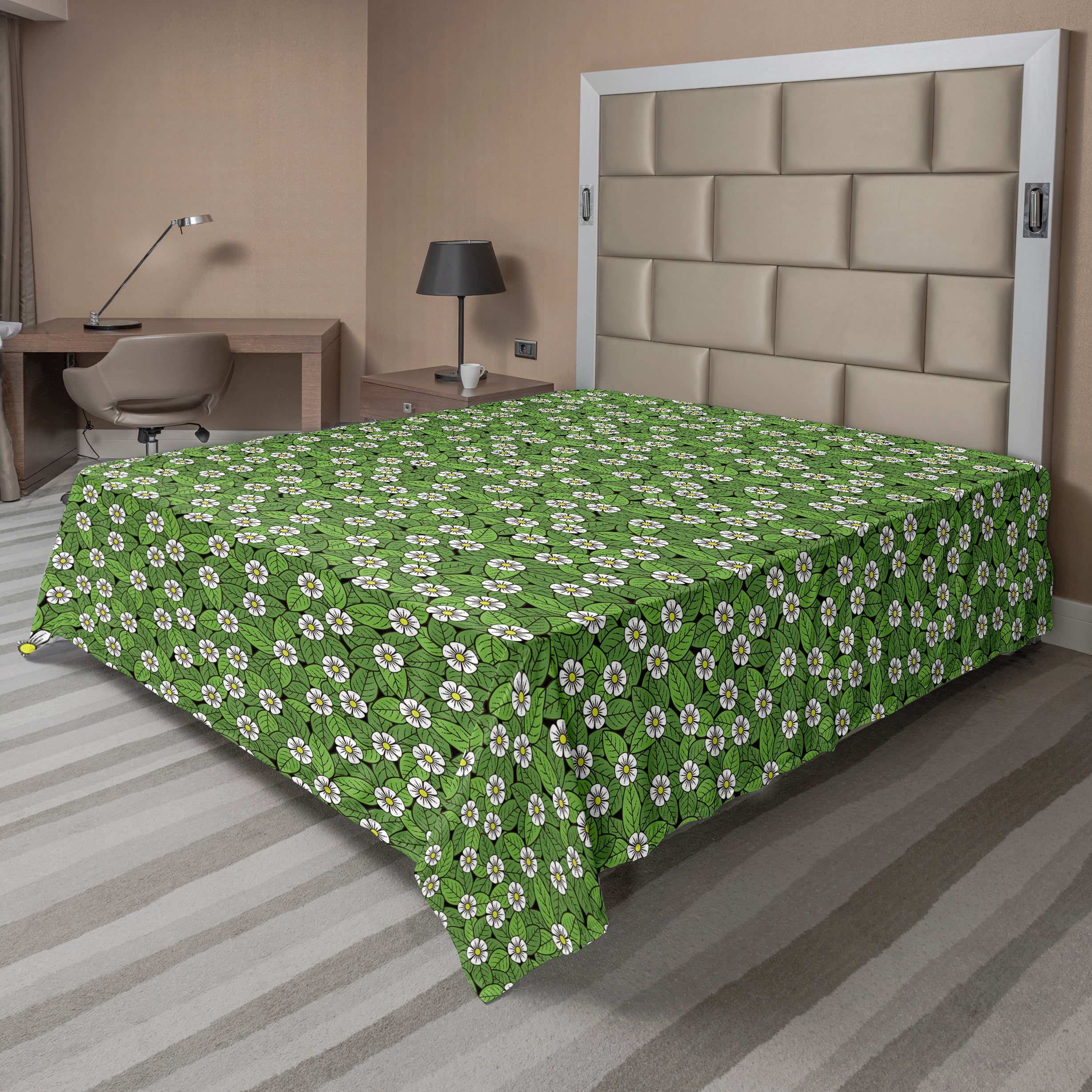 Ambesonne Floral Flat Sheet, Overview of Flowers Leaves, Queen Size ...