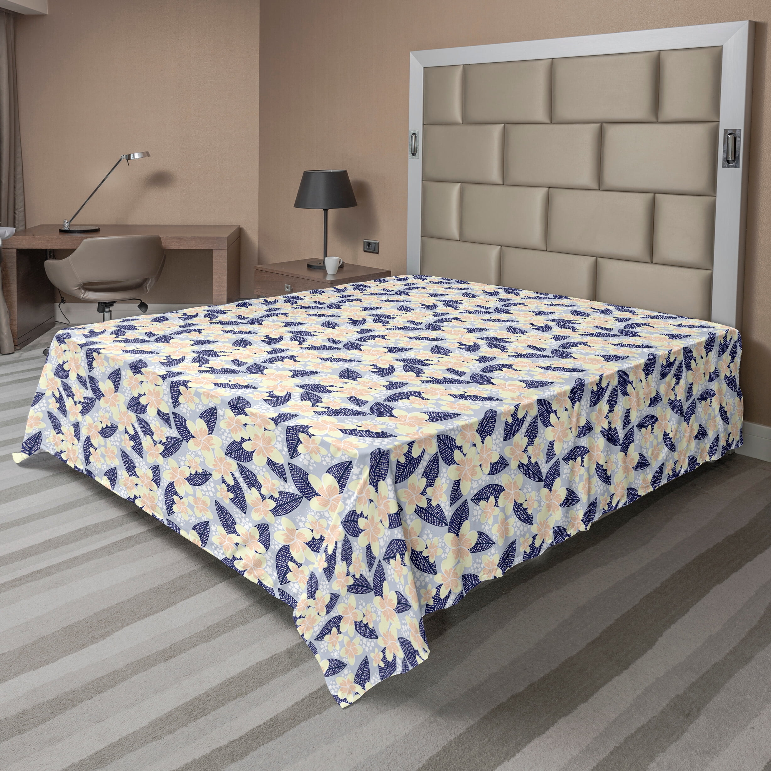 Ambesonne Floral Flat Sheet, Pastel Frangipani Leaves, Full Size, Pale ...