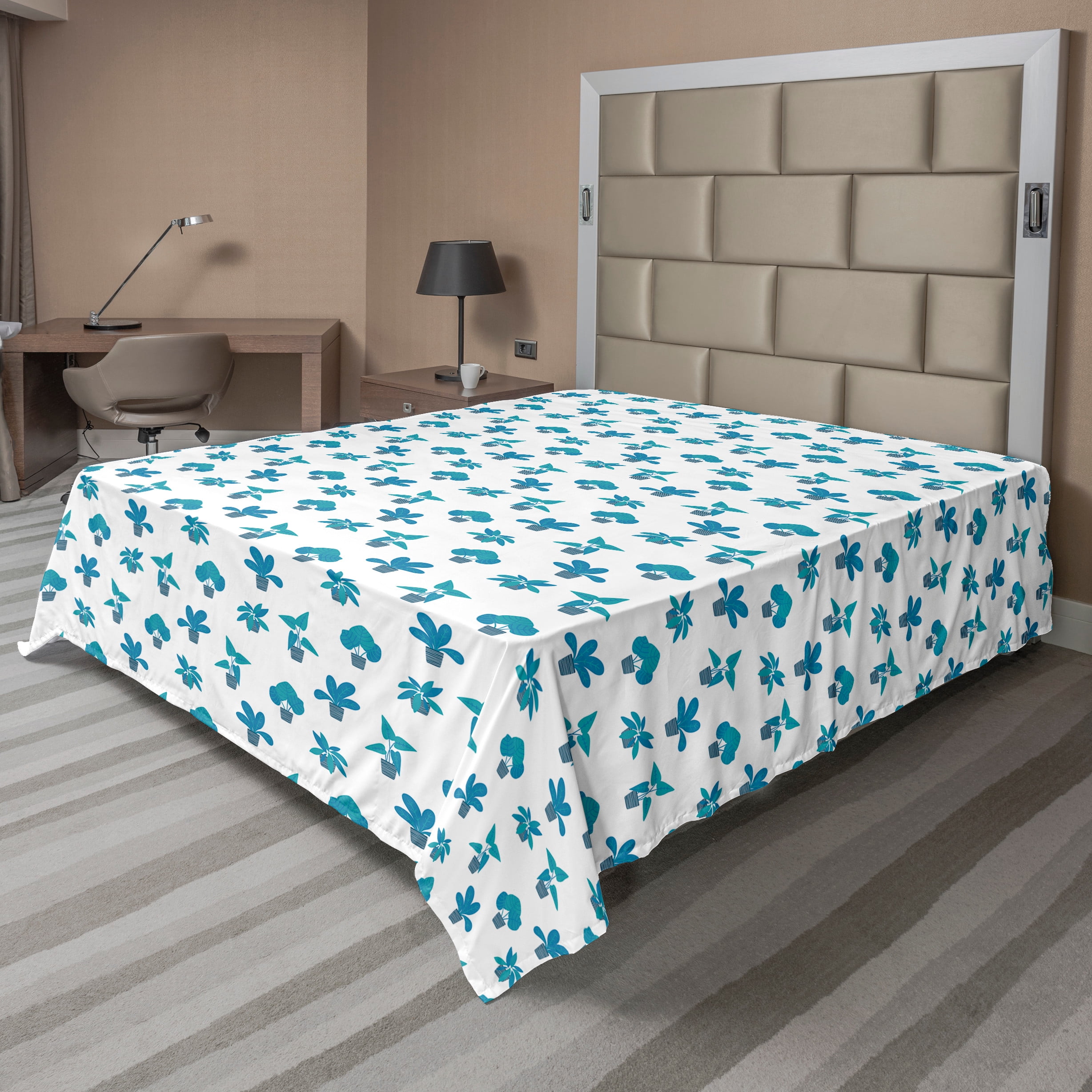 Ambesonne Floral Flat Sheet, Repeating Botanical Plants, Queen Size ...