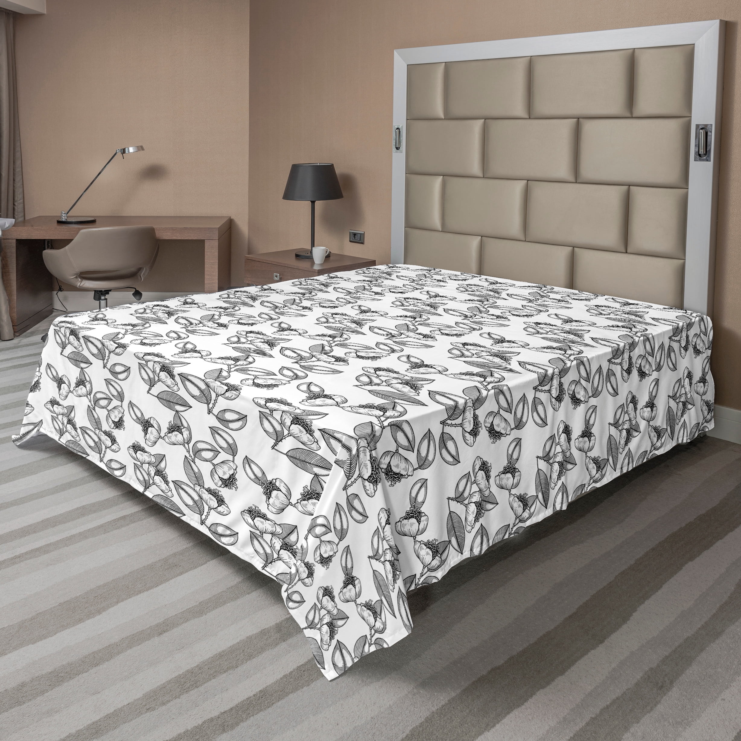 Ambesonne Floral Flat Sheet, Uncolored Summer Flowers, Queen Size ...