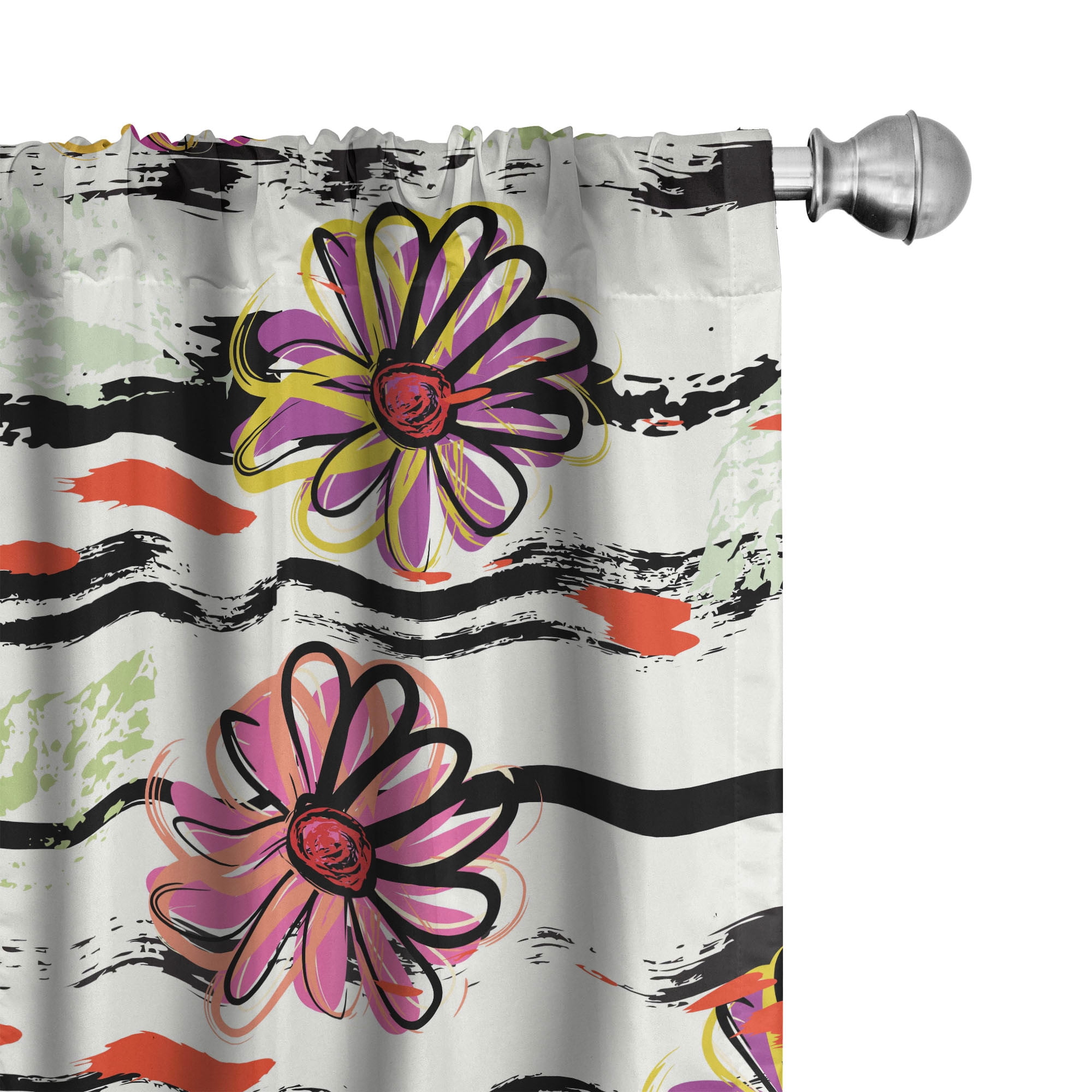 Ambesonne Floral Fun Curtains, Colorful Daisies Drawing, Pair of 28"x63 ...