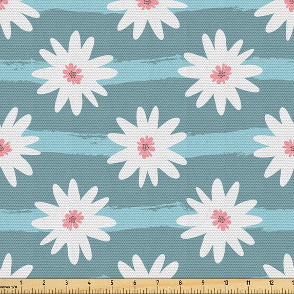 Ambesonne Floral Fun Fabric by the Yard Upholstery, Daisy and Stripe ...
