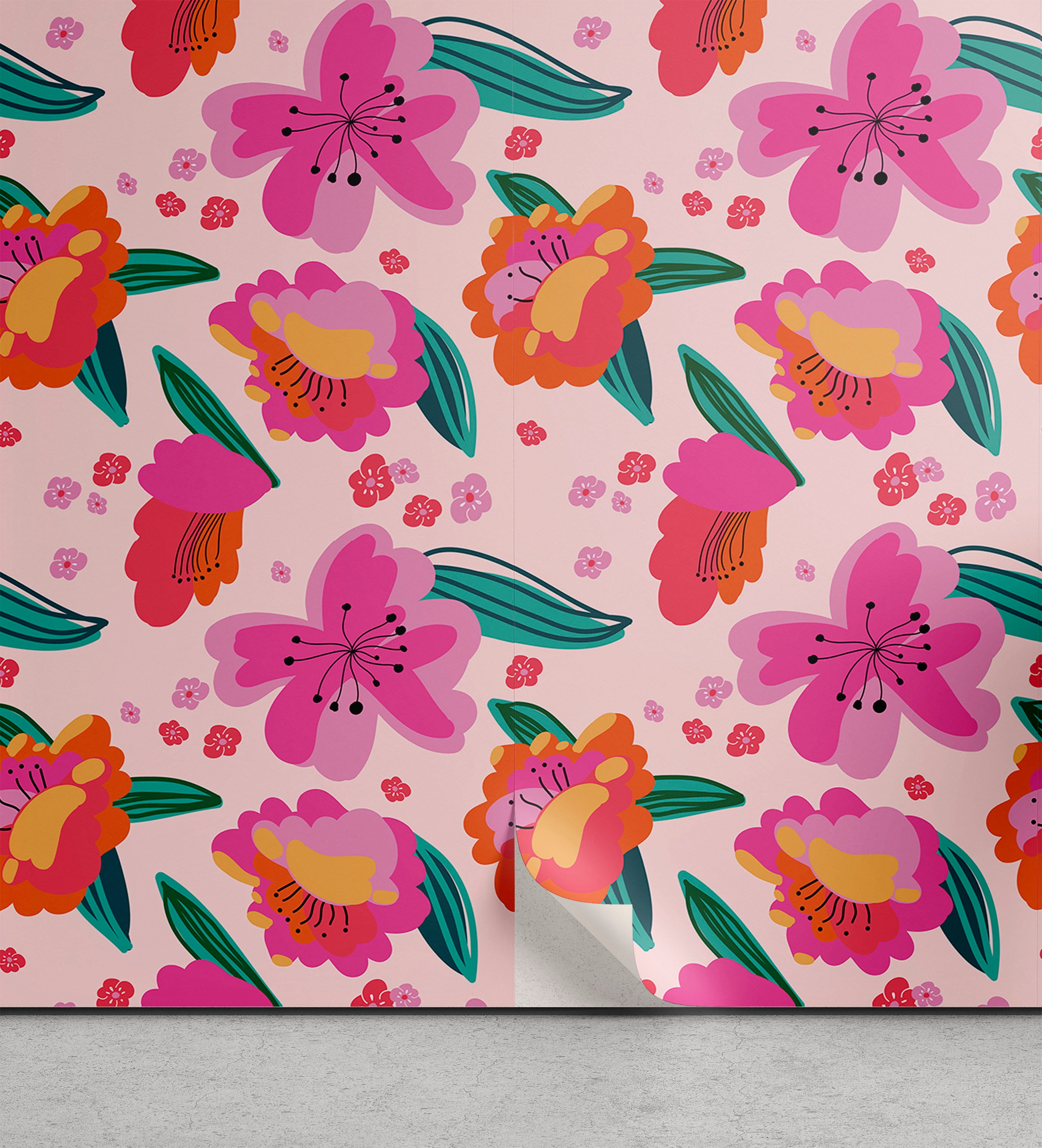Ambesonne Floral Fun Peel & Stick Wallpaper for Home, Magic Flowers ...