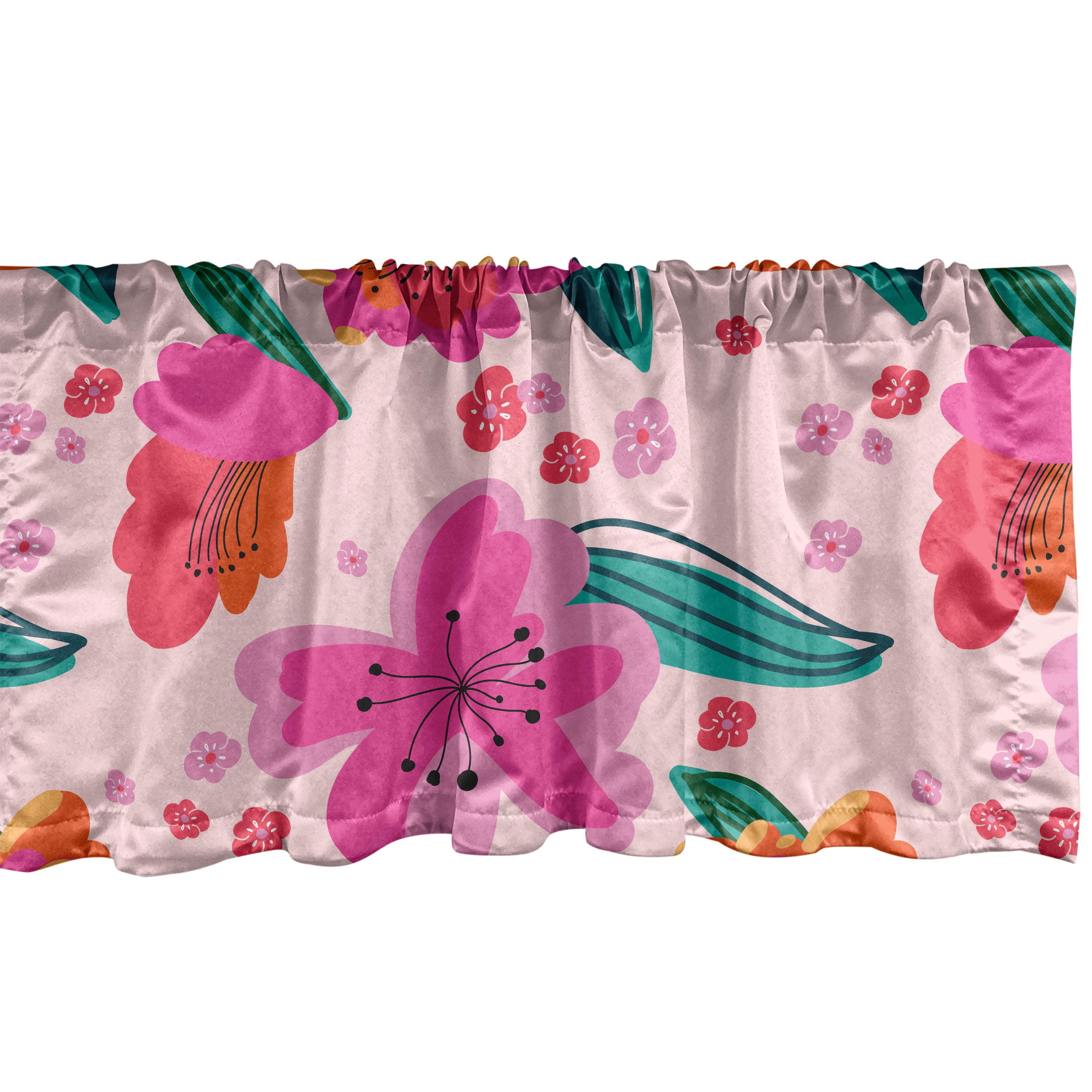 Ambesonne Floral Fun Window Valance with Rod Pocket, Magic Flowers ...