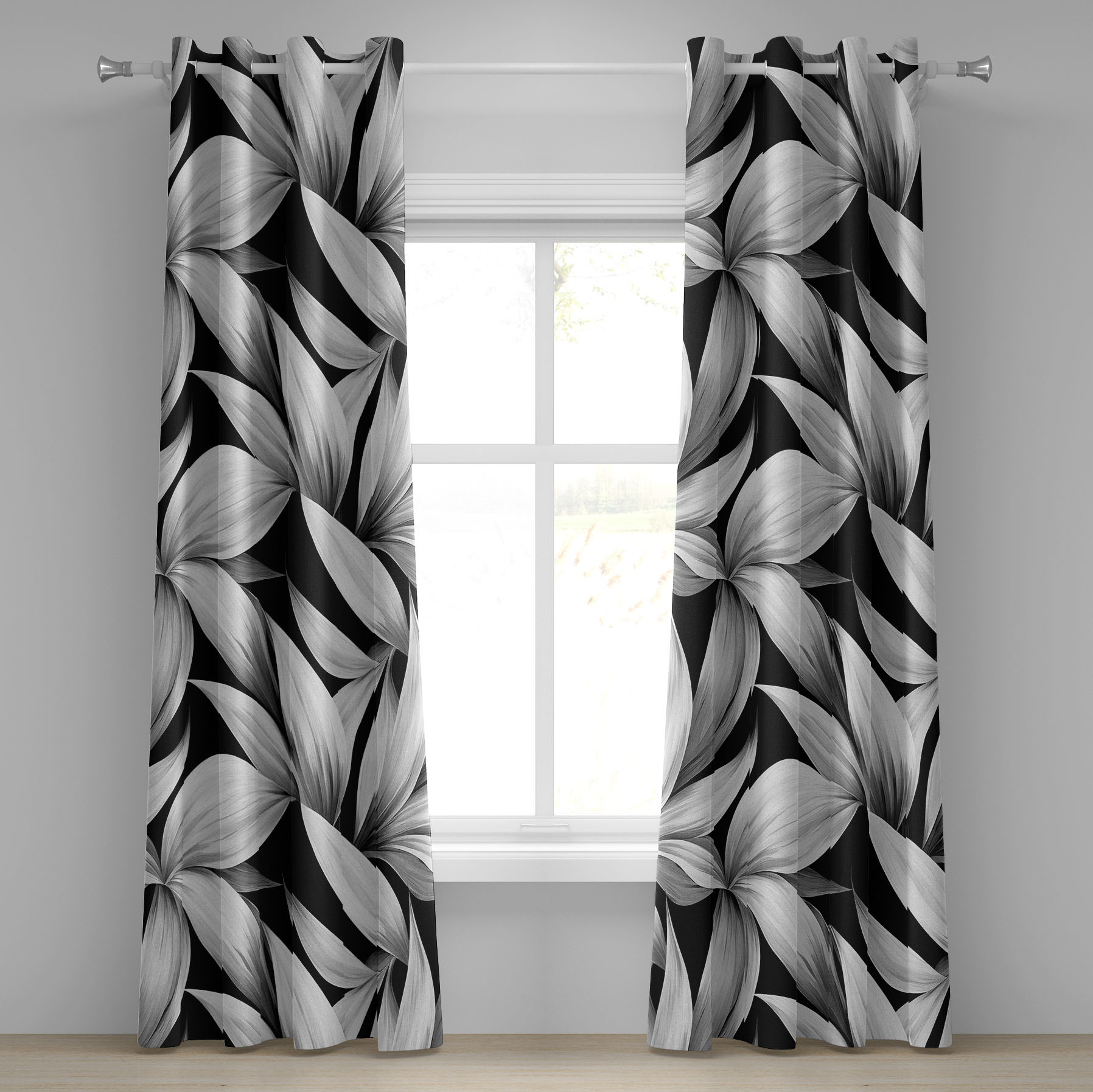 Ambesonne Floral Grommet Curtain, Achromatic Tone Leaves Print, 50"x108 ...