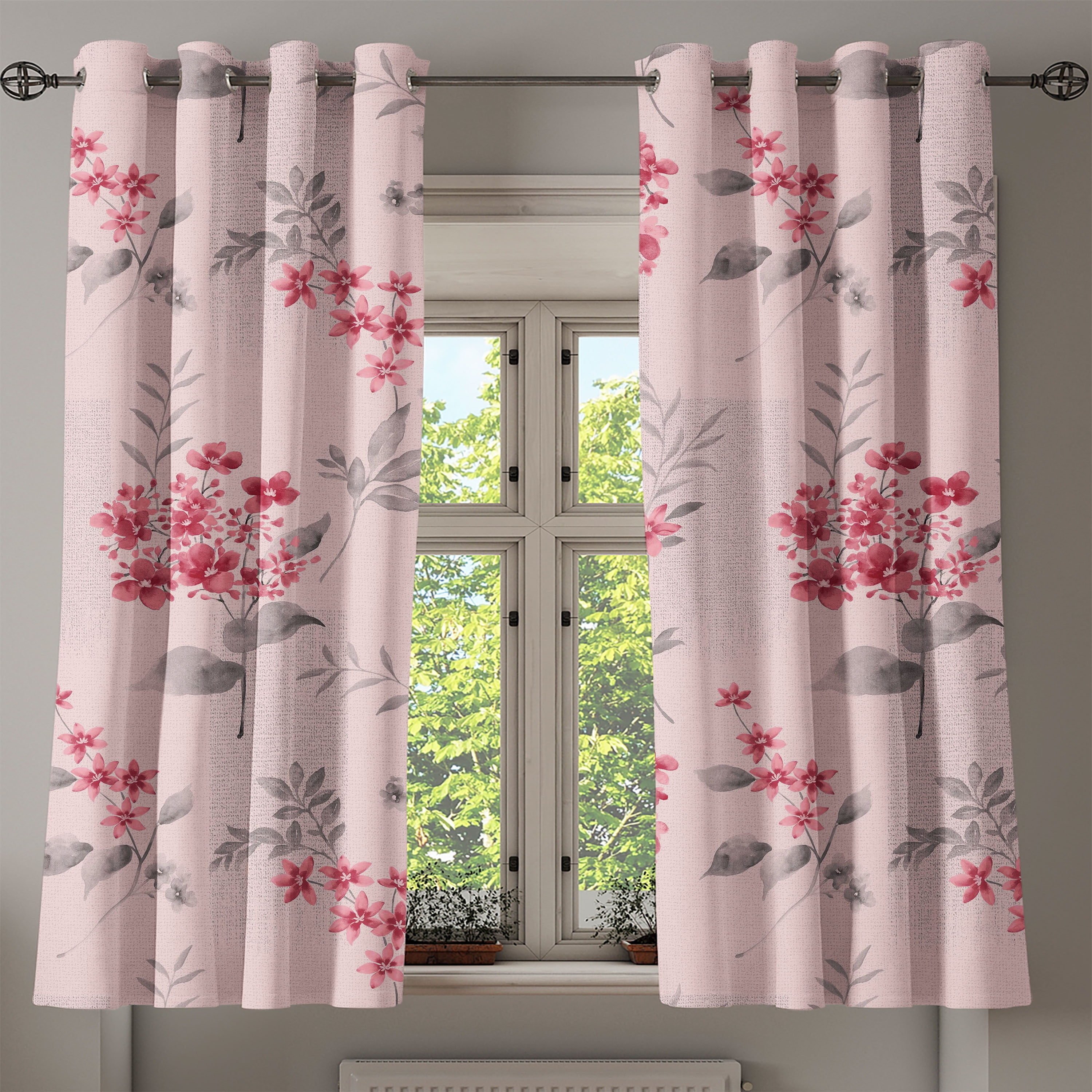 Ambesonne Floral Grommet Curtain, Asian Winter Flower Pattern, 50"x60 ...