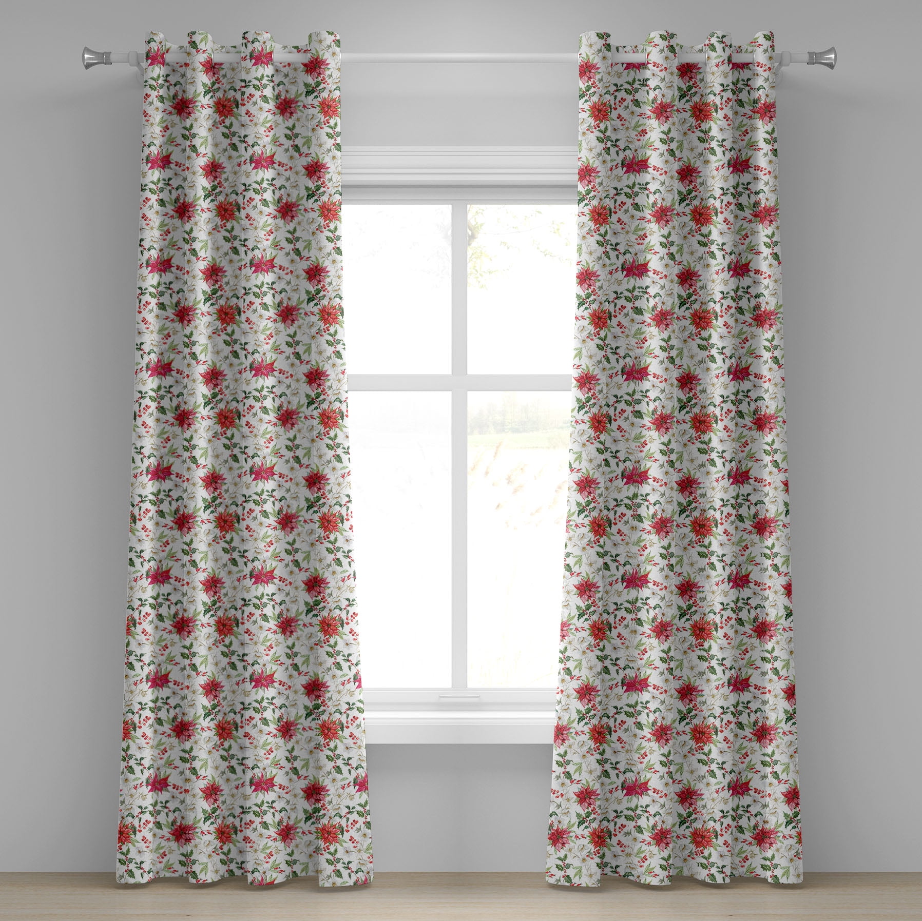 Ambesonne Floral Grommet Curtain, Christmas Flowers Buds, 50" x 84 ...