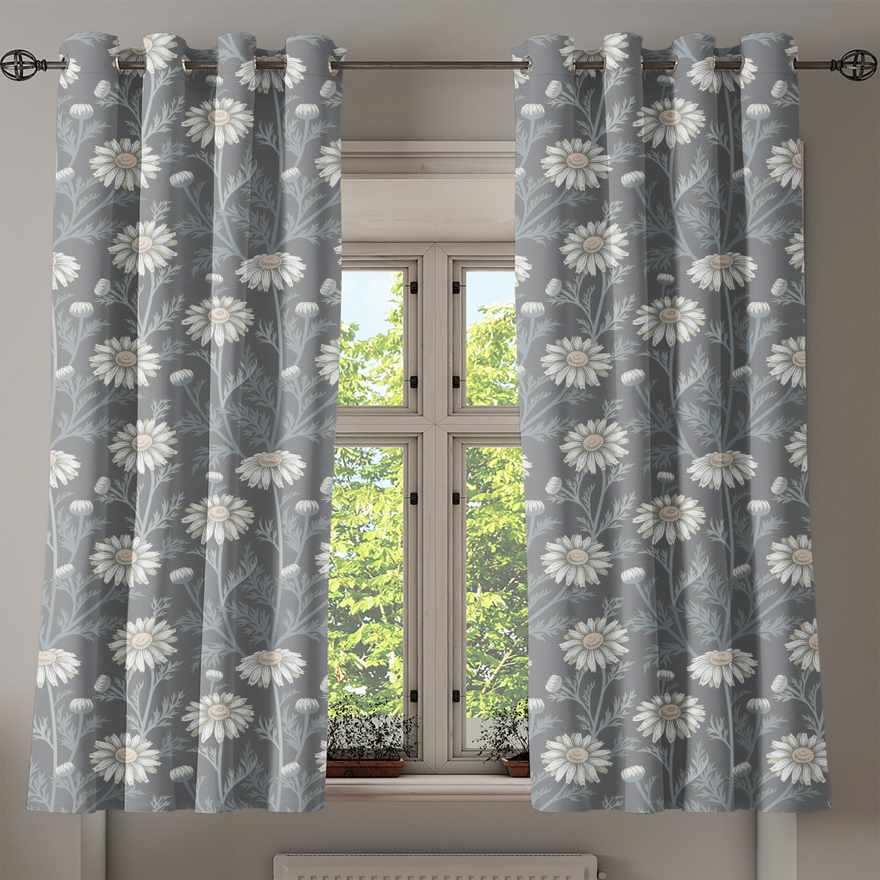 Ambesonne Floral Grommet Curtain, Daisy Petals Gardening, 50" x 63 ...