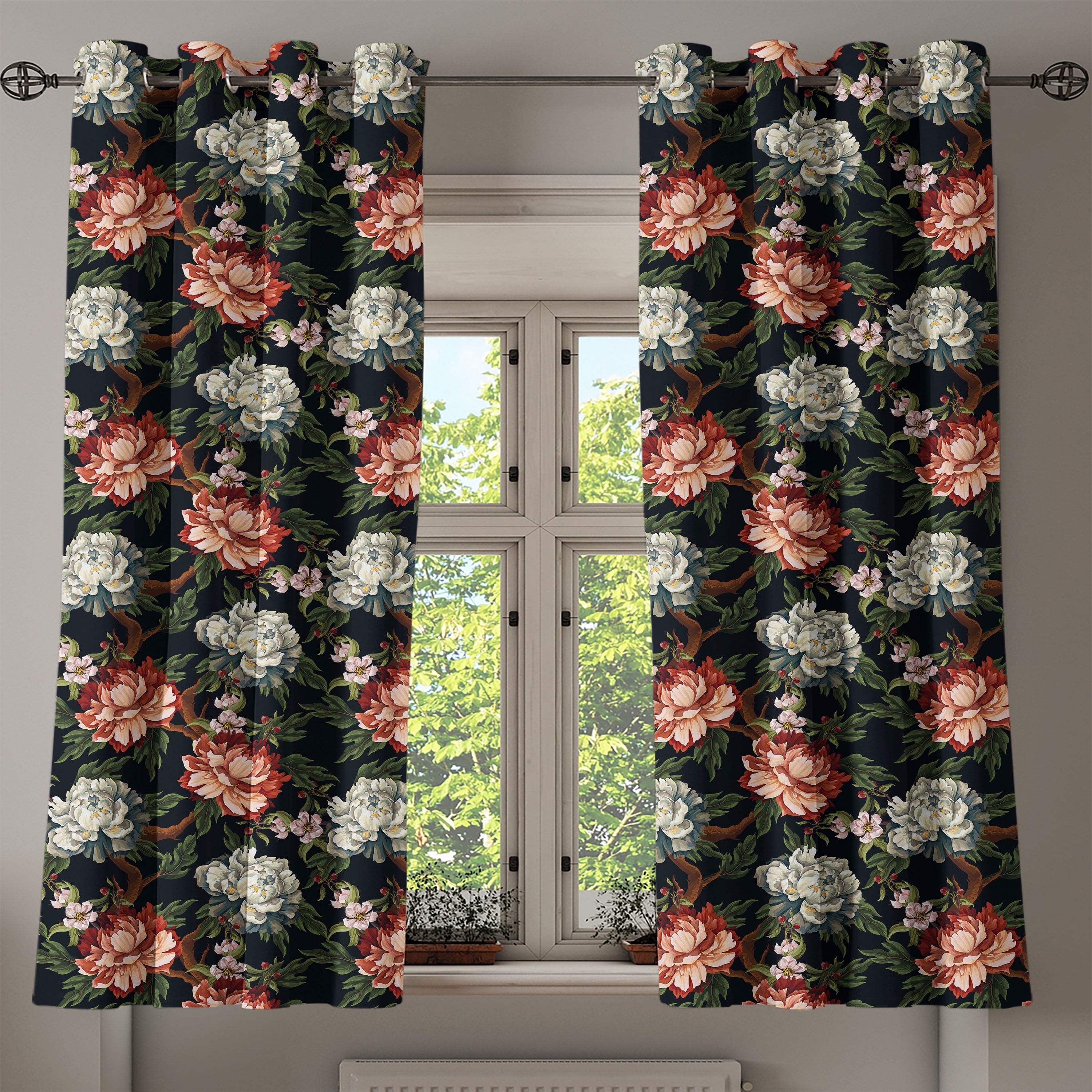 Ambesonne Floral Grommet Curtain, Gothic Jungle Flowers Retro, 50"x63 ...