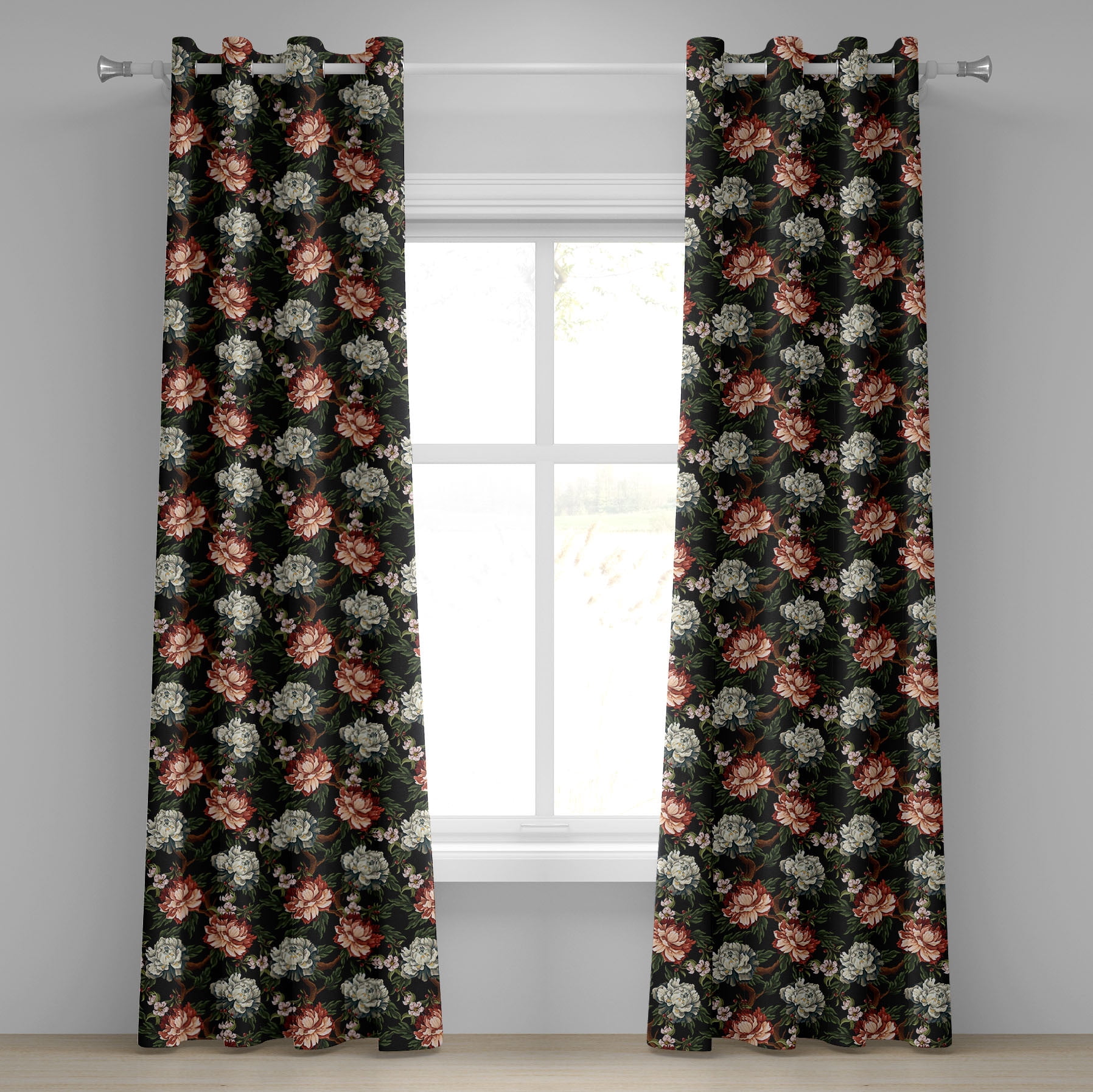 Ambesonne Floral Grommet Curtain, Gothic Jungle Flowers Retro, 50"x84 ...