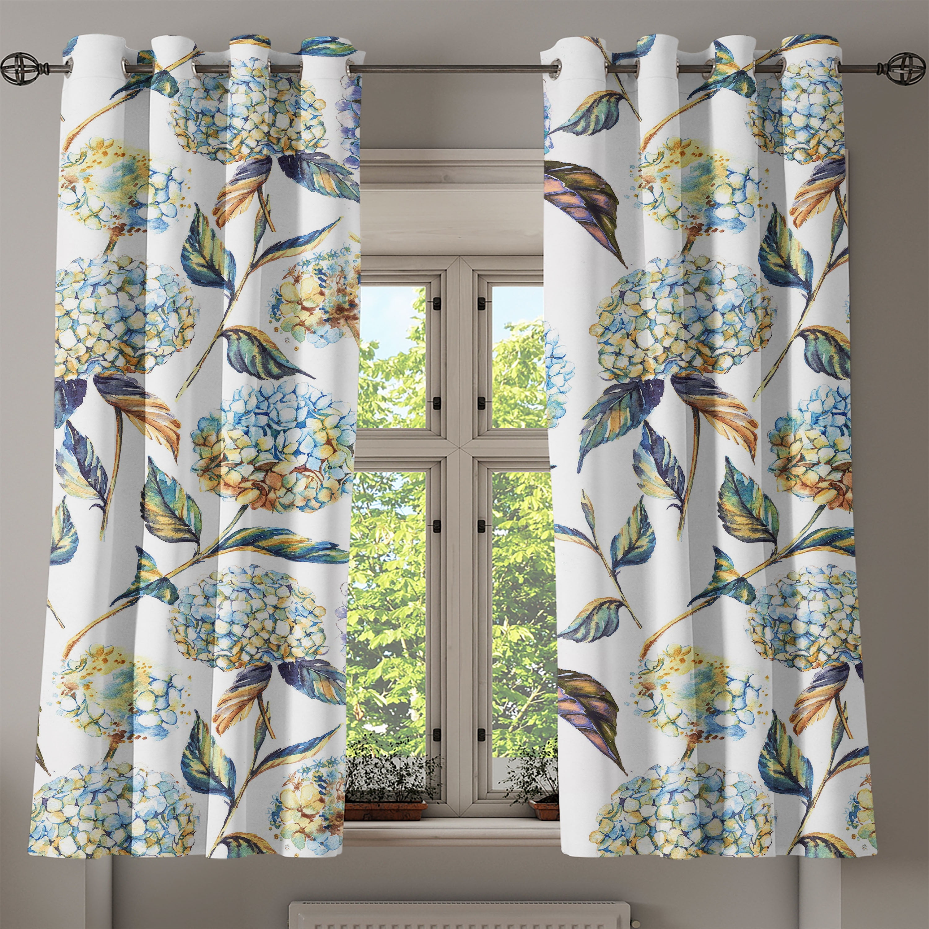 Ambesonne Floral Grommet Curtain, Hydrangea Flowers Summer Art, 50"x60 ...