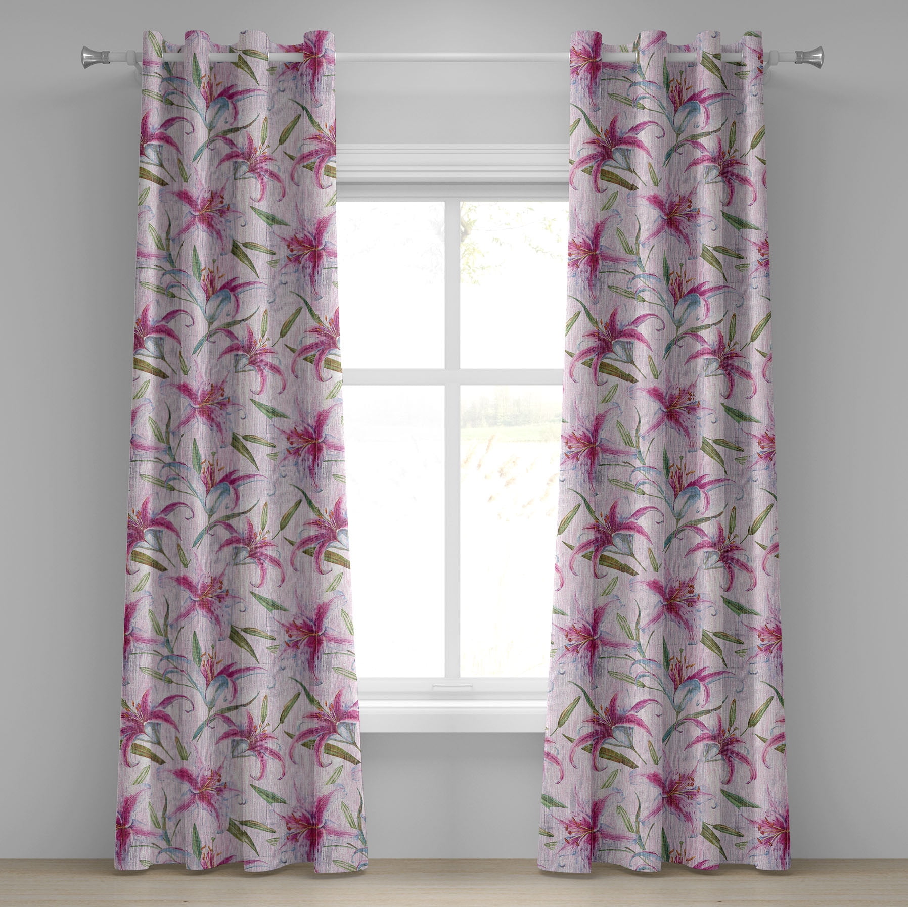 Ambesonne Floral Grommet Curtain Lily Flowers Vintage Grunge 50x72
