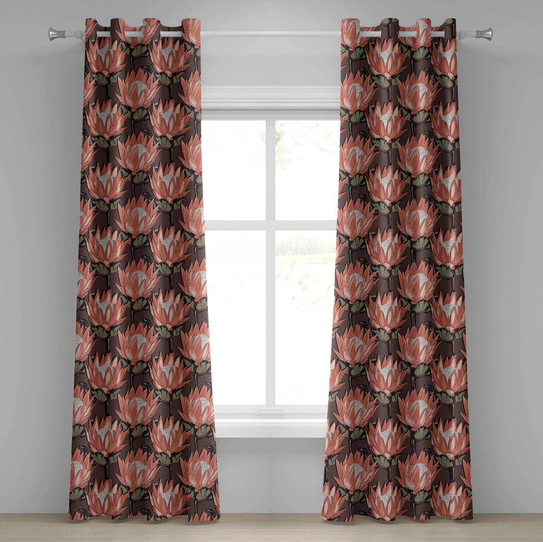 Ambesonne Floral Grommet Curtain Nature Flower Botany Pattern 50x84