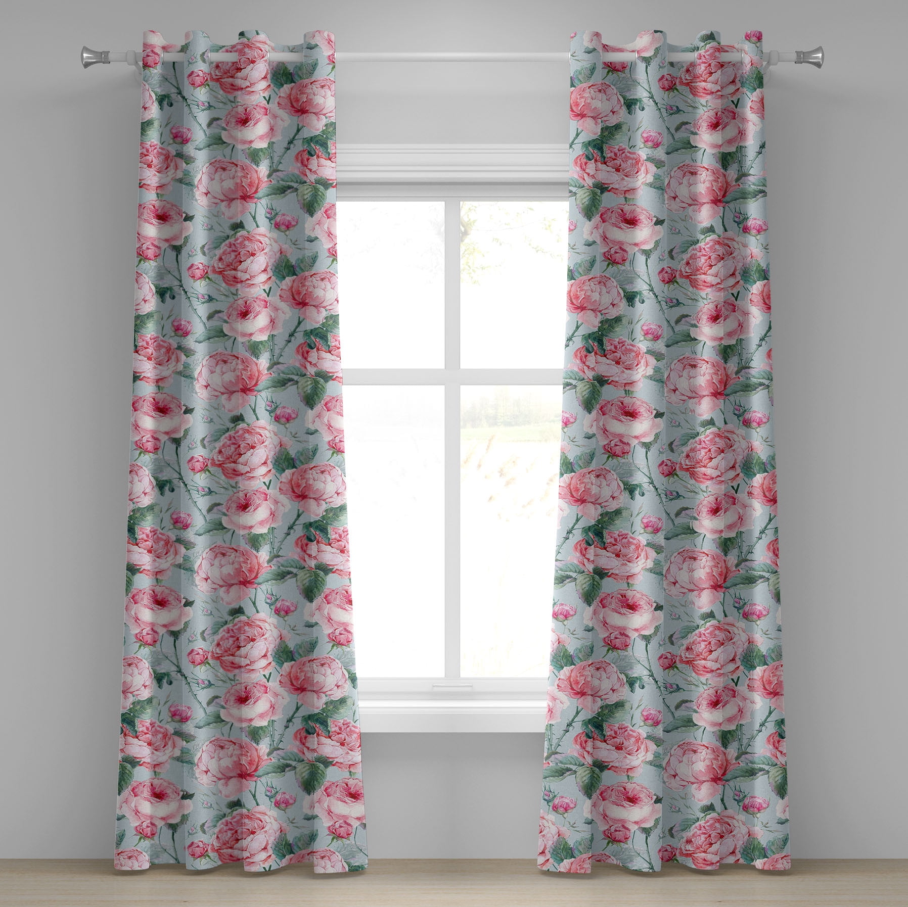 Ambesonne Floral Grommet Curtain Pastel Pink Peony Flowers 50x72