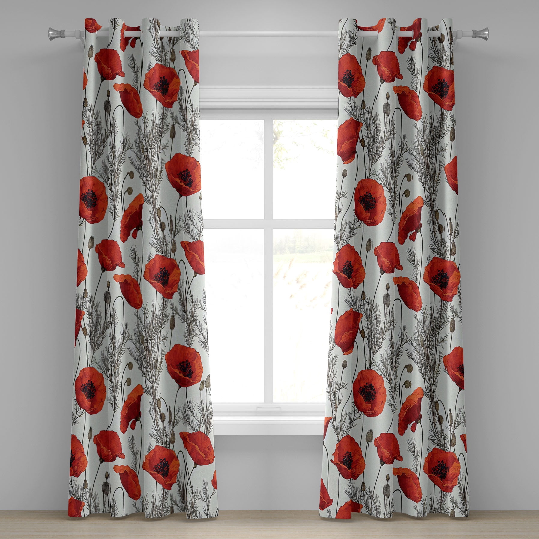 Ambesonne Floral Grommet Curtain, Poppy Flower Branches Print, 50"x72 ...