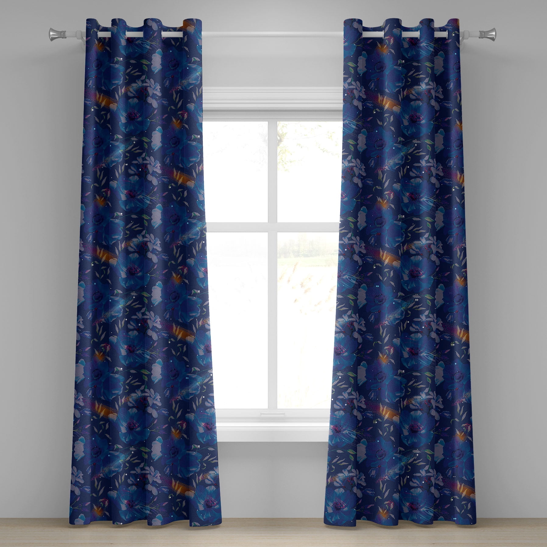 Ambesonne Floral Grommet Curtain, Retro Wave Flower Art Space, 50"x72 ...