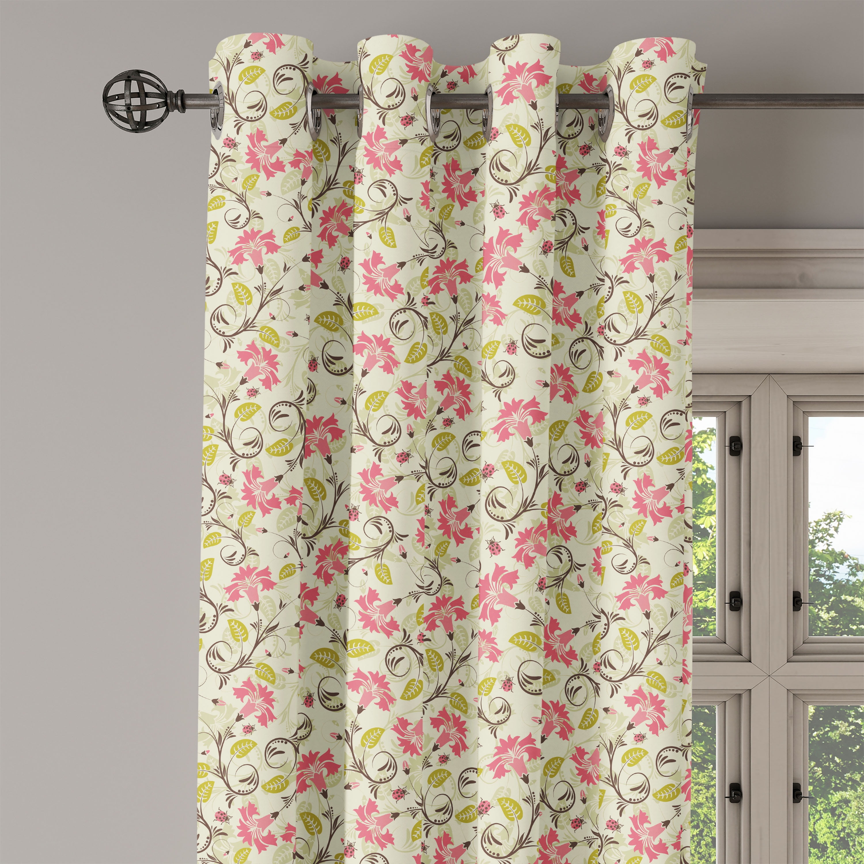 Ambesonne Floral Grommet Curtain Single Panel, Curving Flower Pattern ...