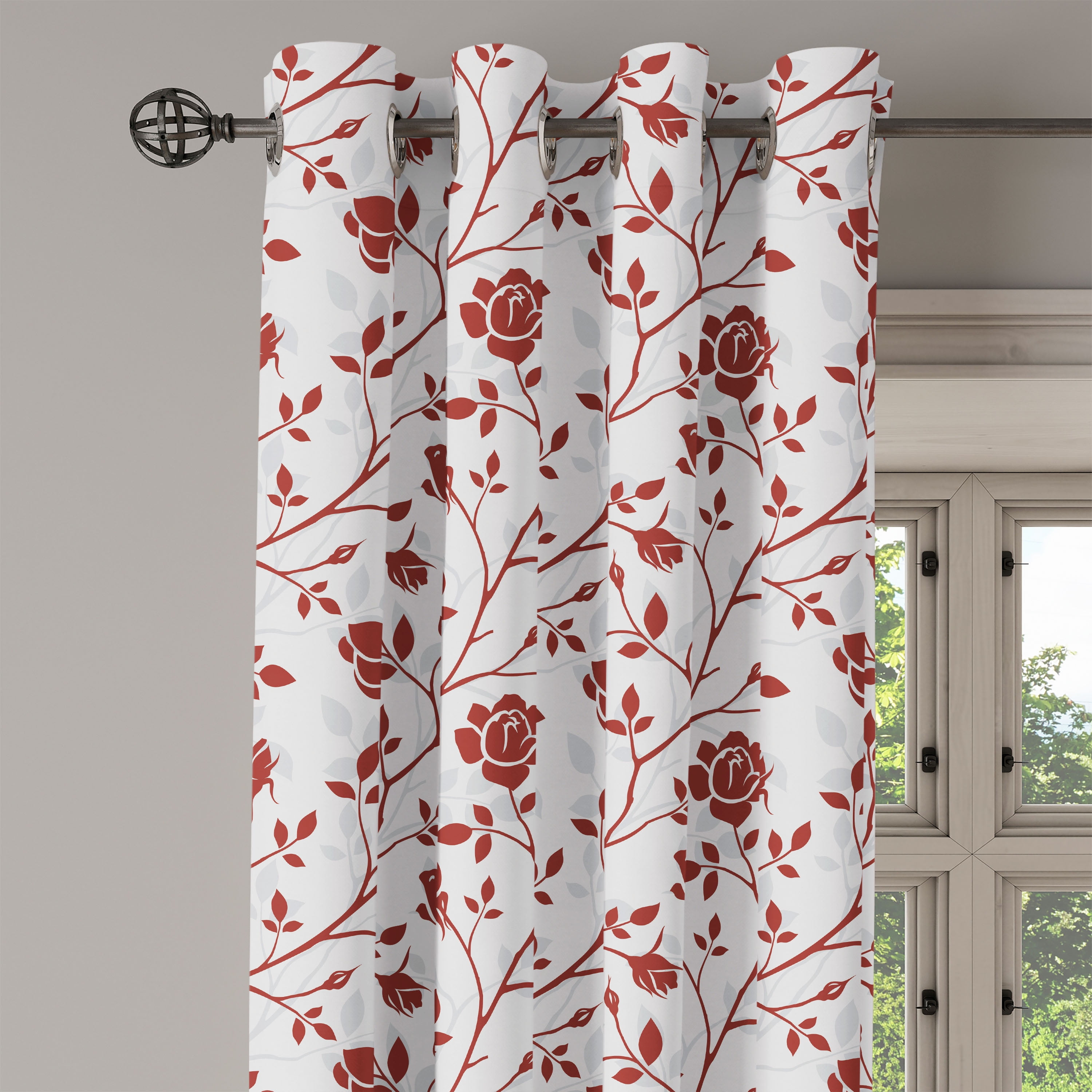 Ambesonne Floral Grommet Curtain Single Panel, Monochrome Rose Leaves ...