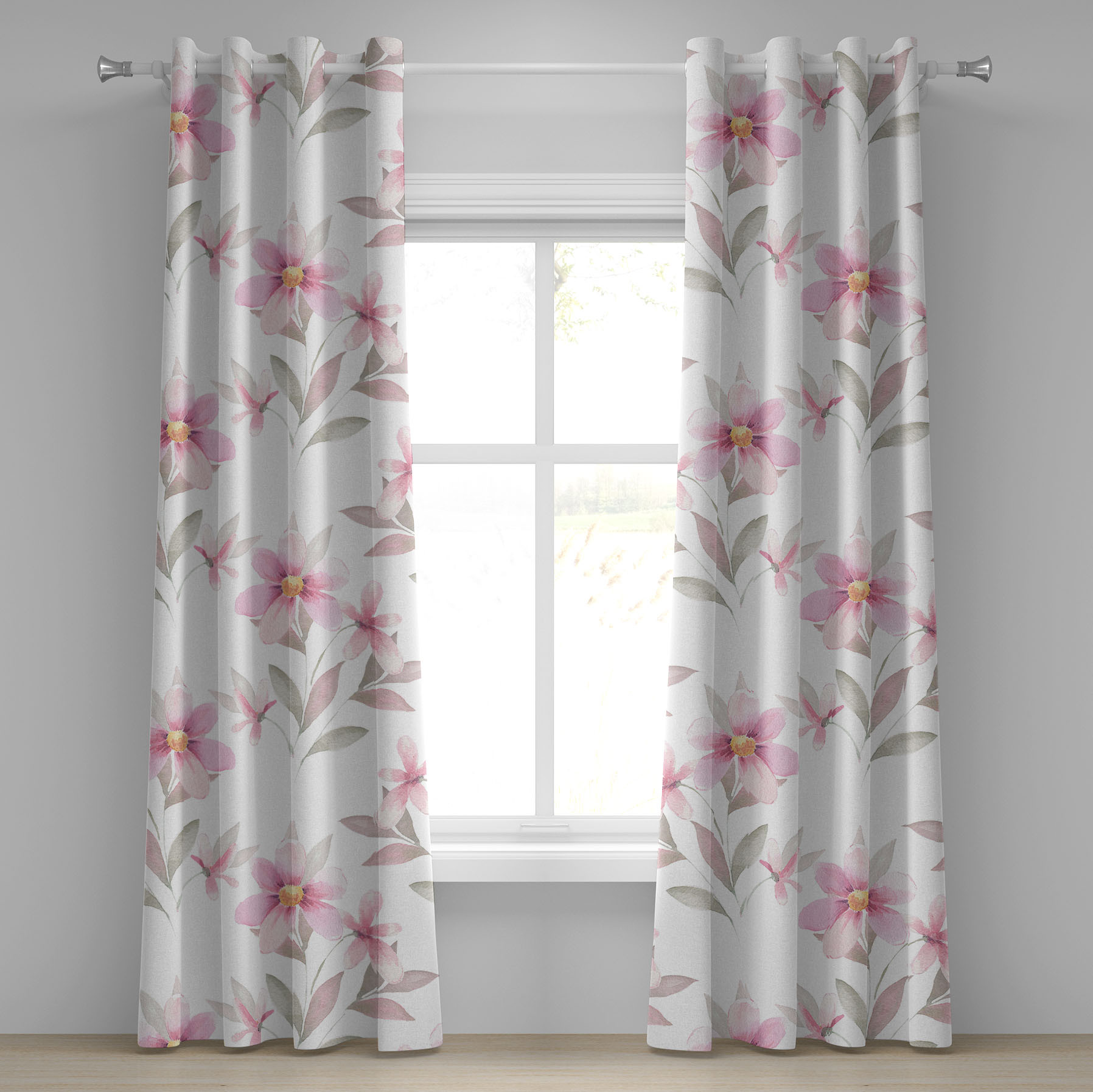 Ambesonne Floral Grommet Curtain Soft Floral Art Garden Print 50x96