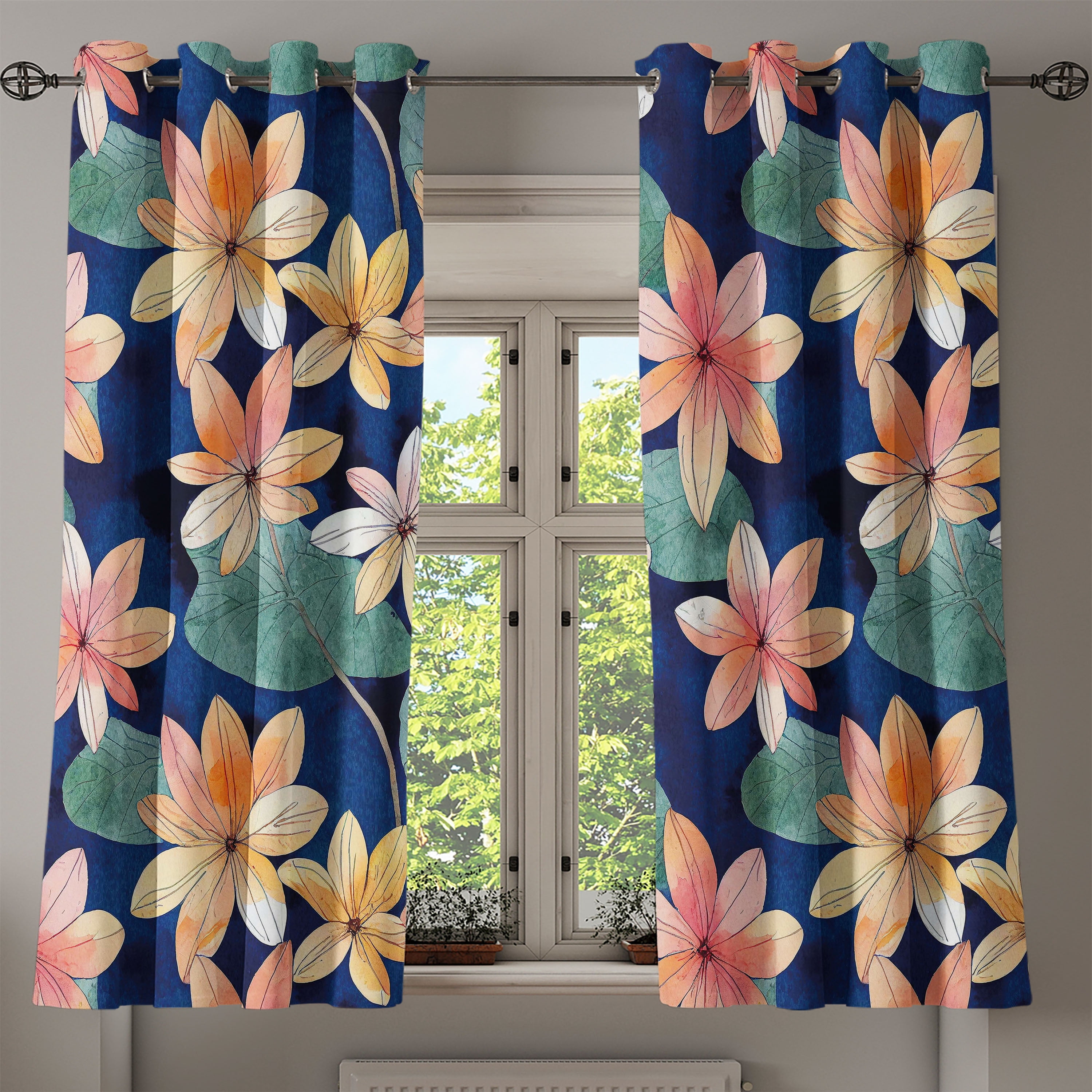 Ambesonne Floral Grommet Curtain Watercolor Effect Flowers 50x60
