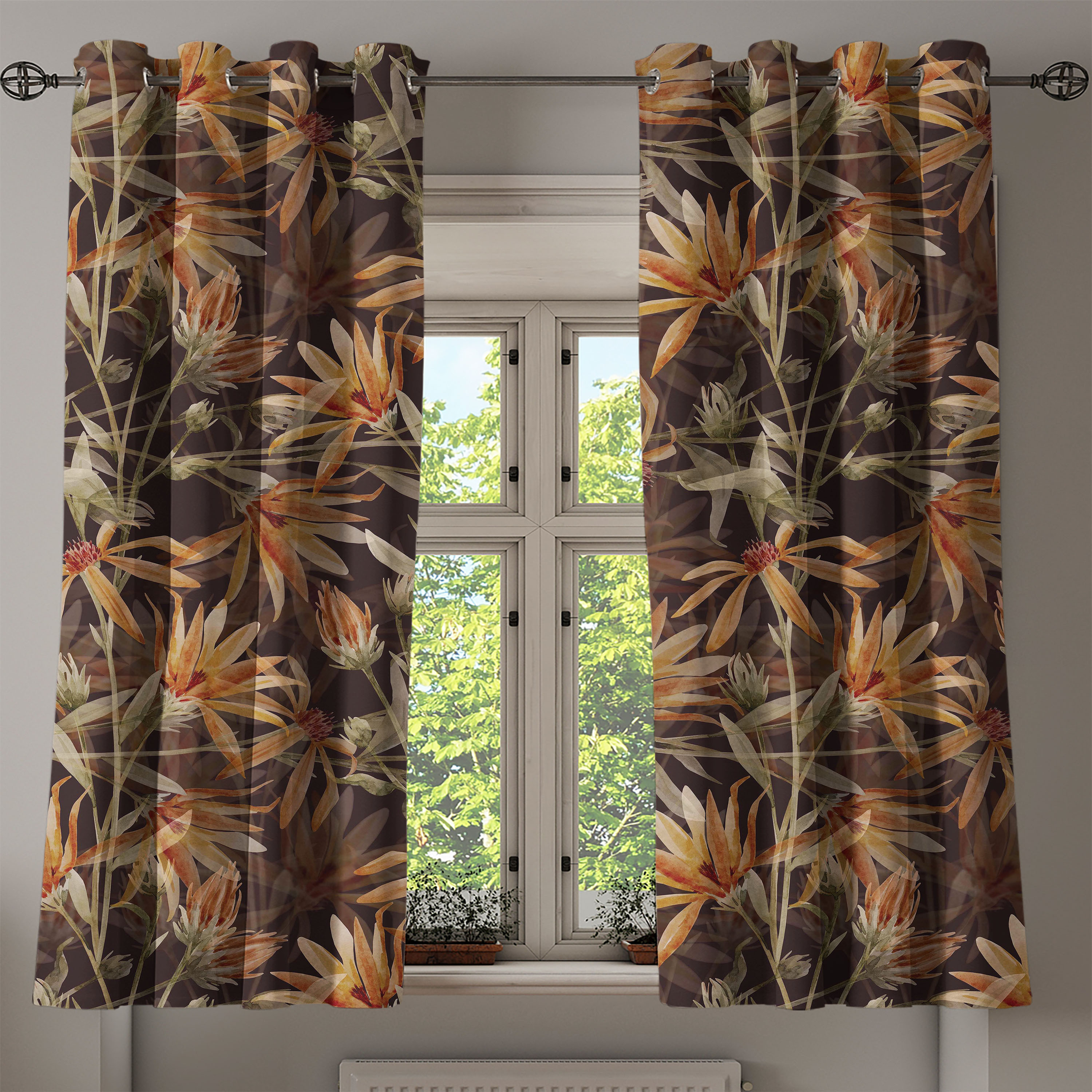 Ambesonne Floral Grommet Curtain, Wild Flowers Blurry Effect, 50"x60 ...