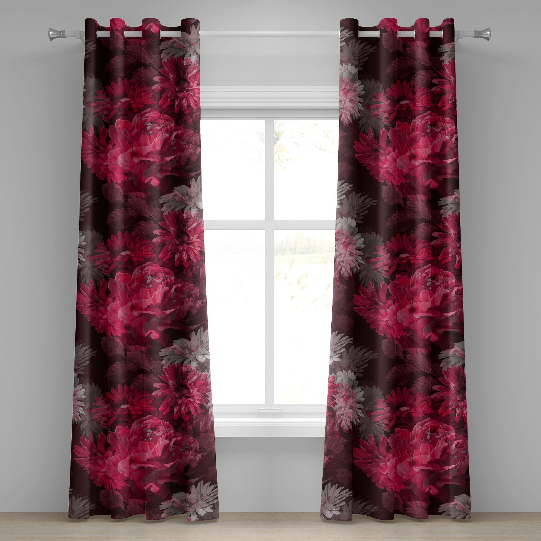 Ambesonne Floral Grommet Curtain, Wild Roses Gerbera Pattern, 50"x72 ...