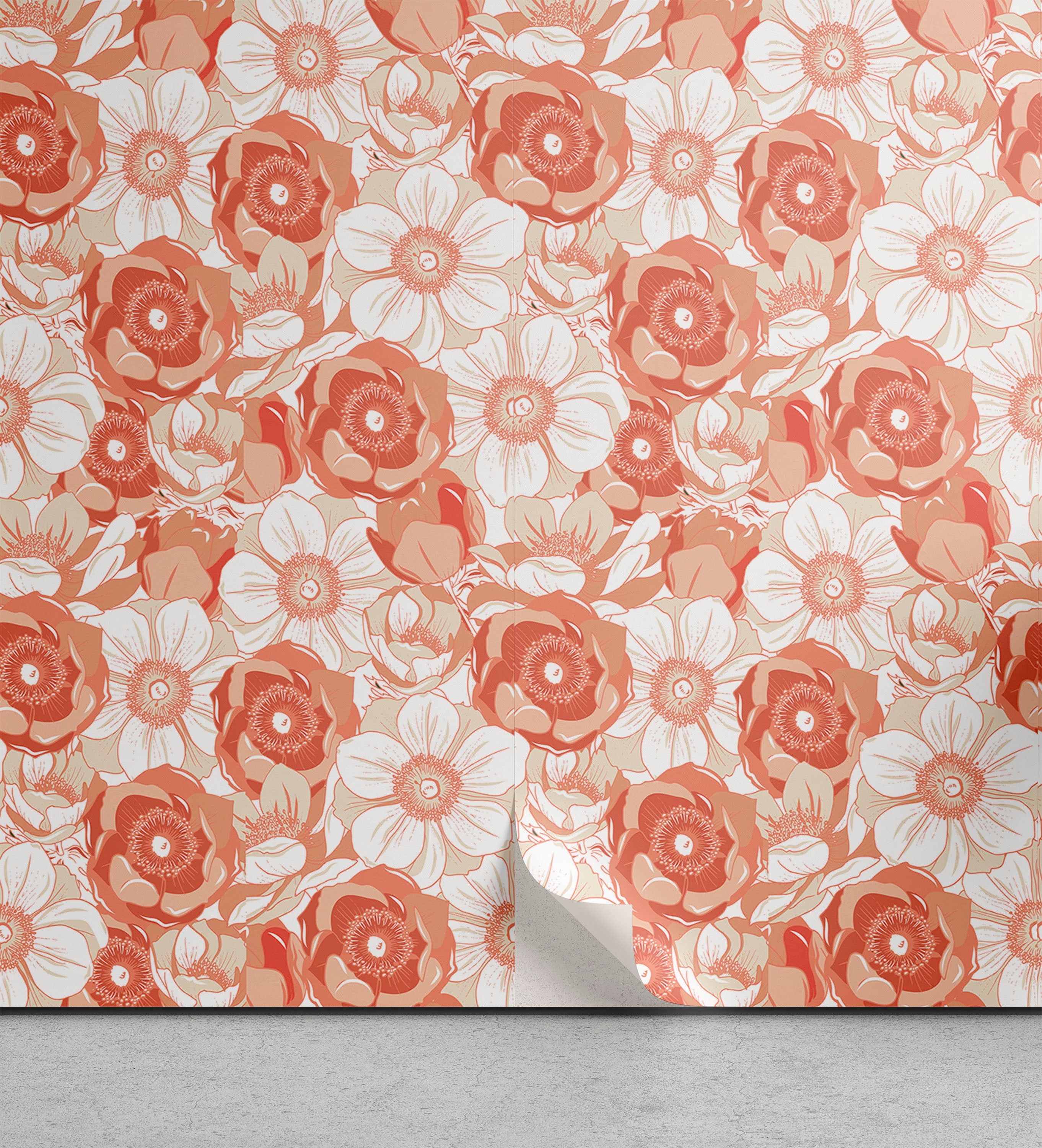 Ambesonne Floral Inspiration Peel & Stick Wallpaper for Home, Romantic Retro, 13"x100", White ...