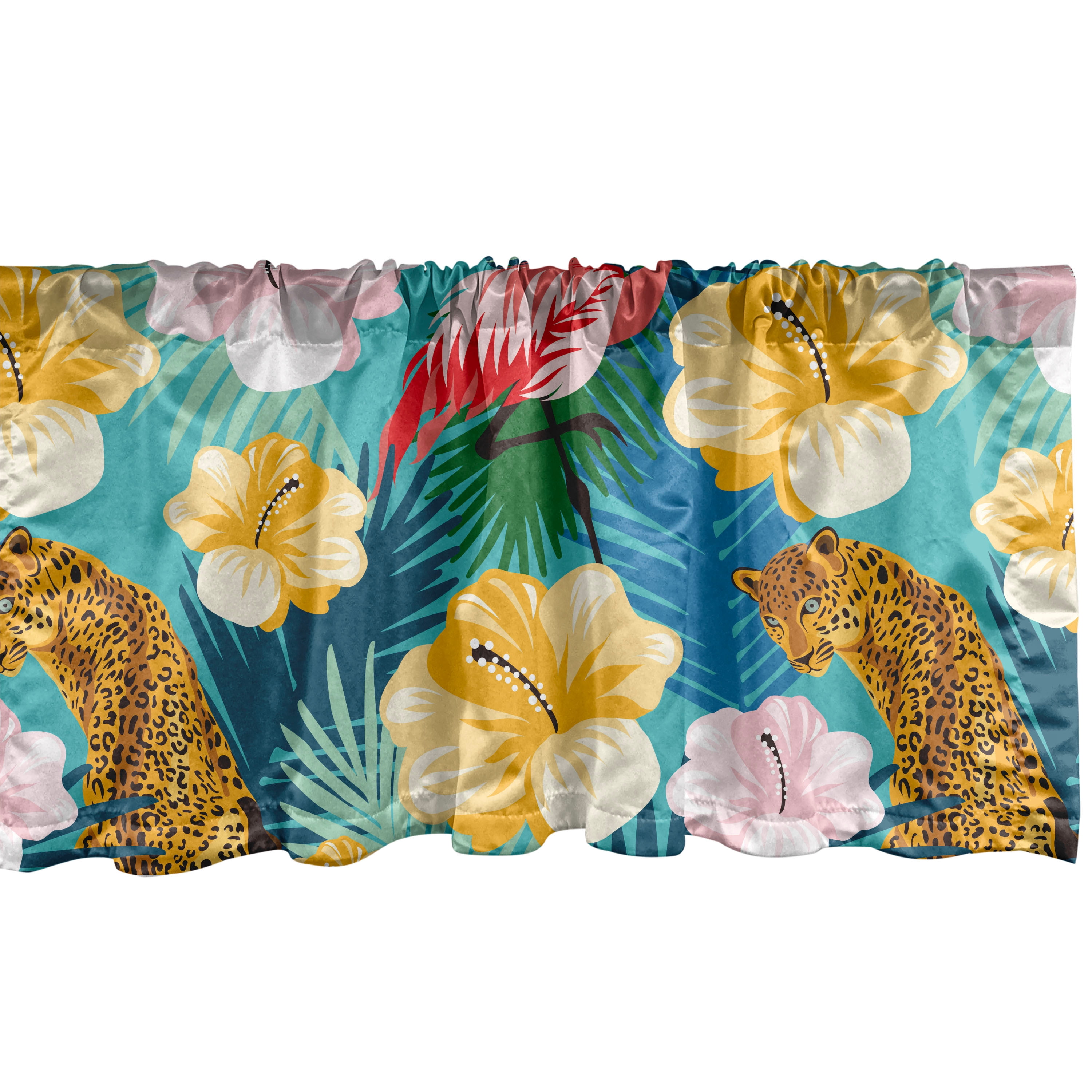 Ambesonne Floral Jungle Window Valance with Rod Pocket, Leopard and ...